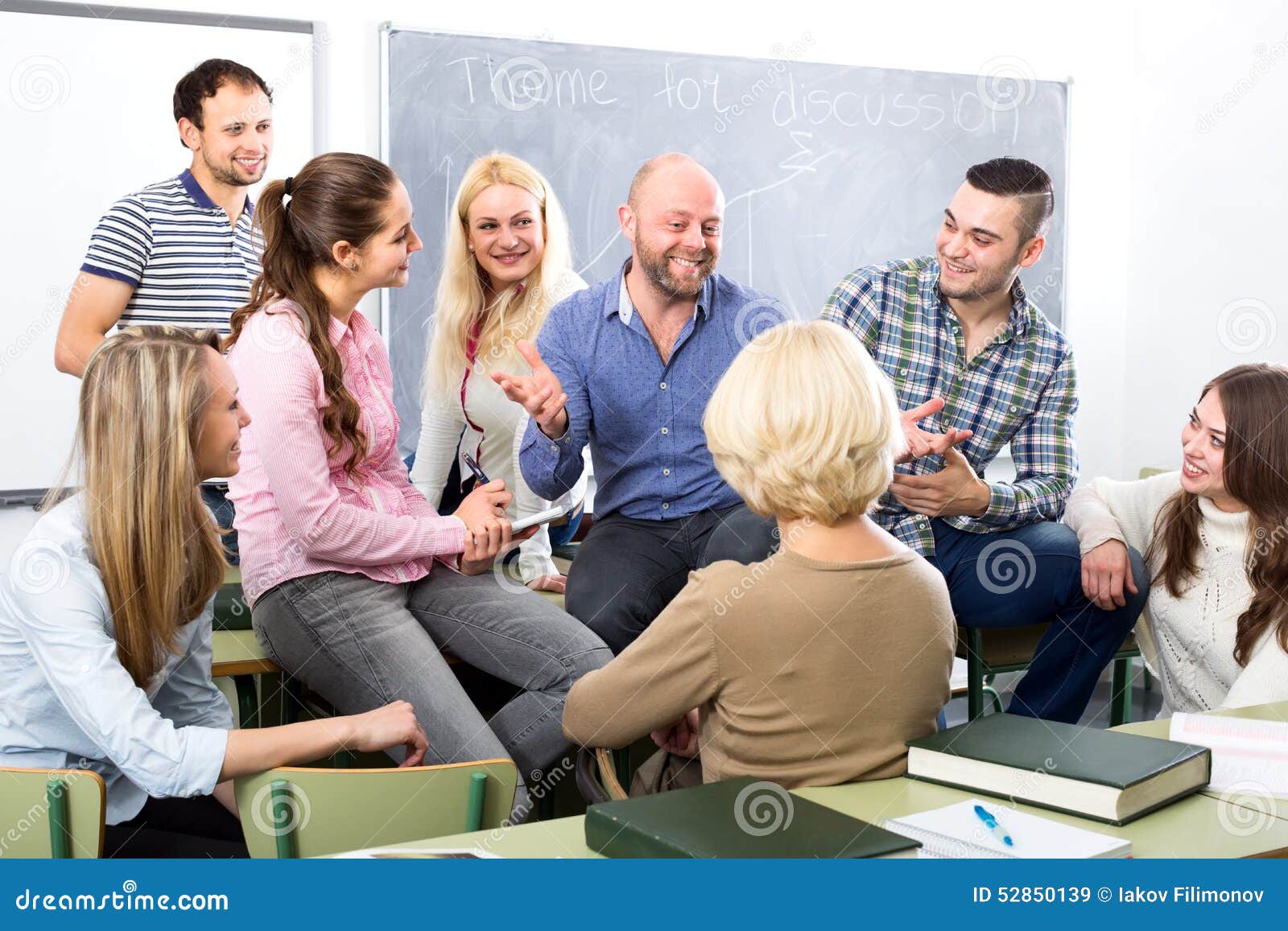 Professor Chatting with Students Stock Image - Image of european, class ...