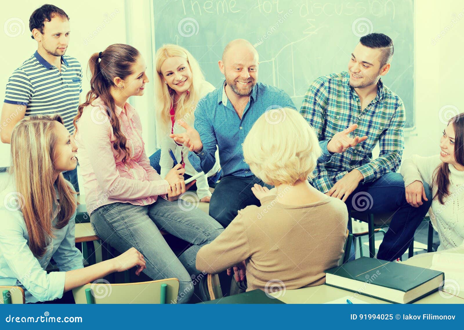 Professor Consulting Different Age Students Stock Image - Image of ...