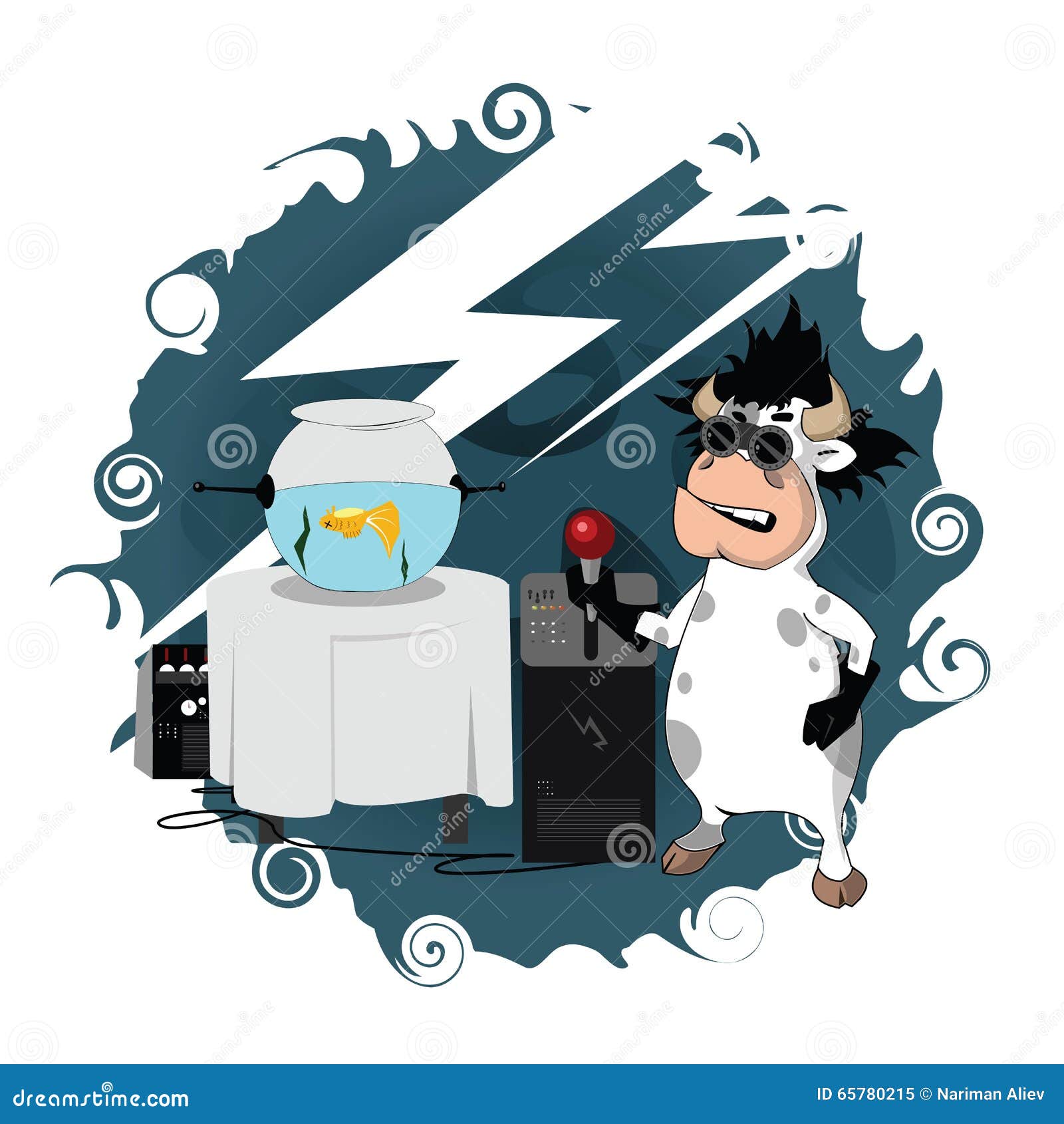 Professor Cow Make Alive Fish Stock Vector - Illustration of light ...