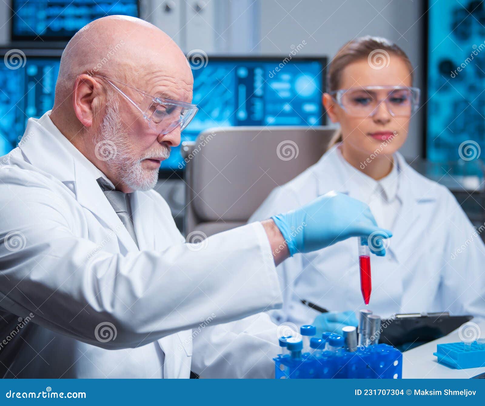 Professor And Doctor Work In A Modern Scientific Laboratory Using ...