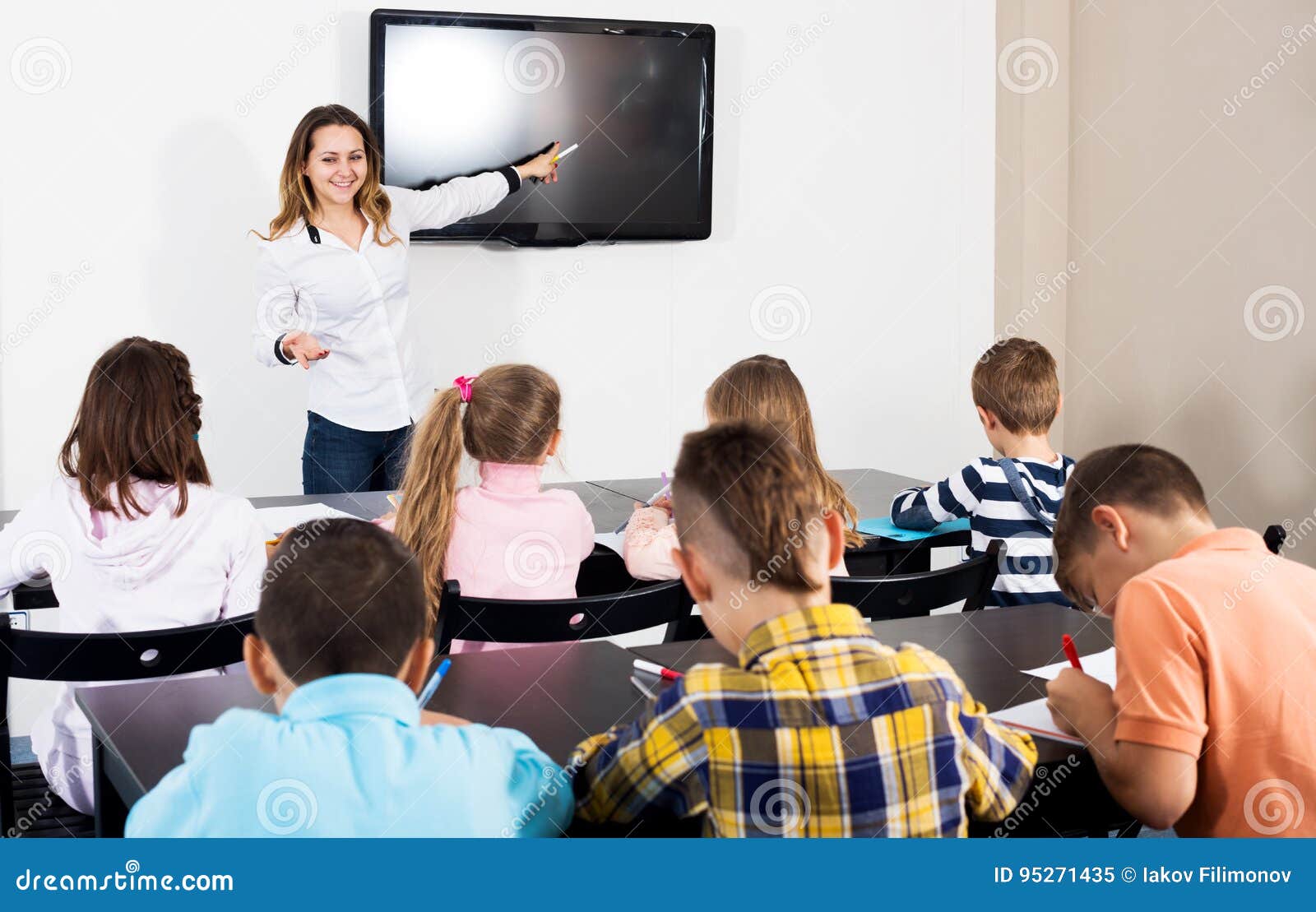 Professor and Elementary Age Children Stock Image - Image of grade ...