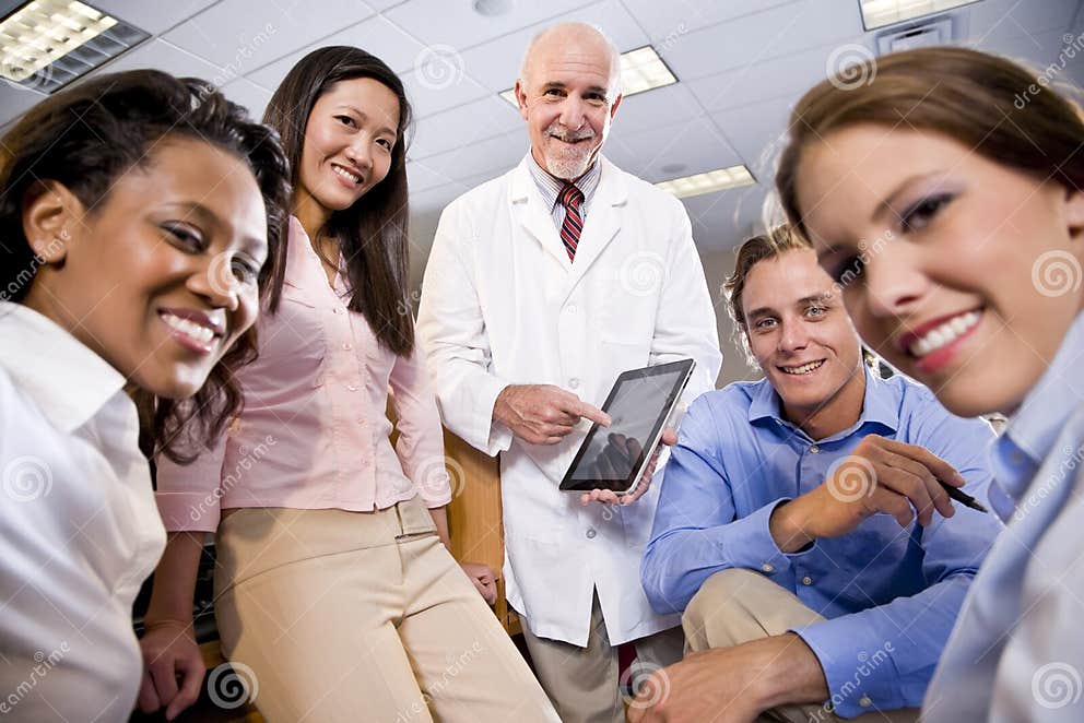 Professor Having Discussion with College Students Stock Photo - Image ...