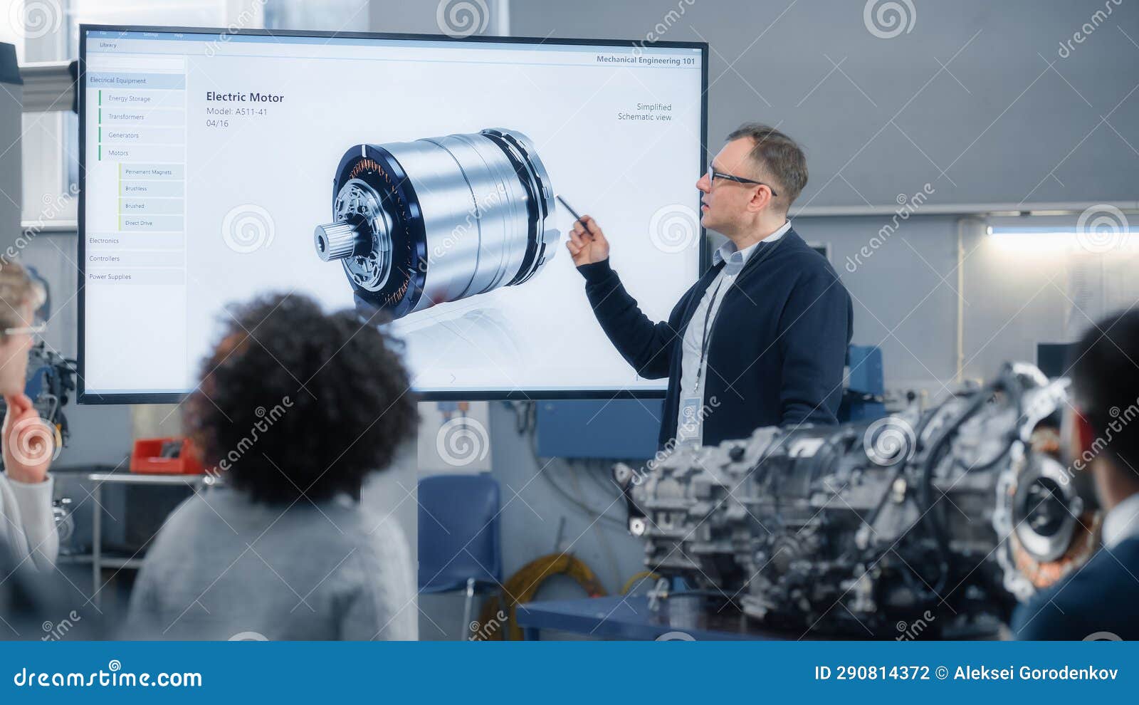 Professor Lectures Diverse Group of Multi Ethnic Students and Pointing ...