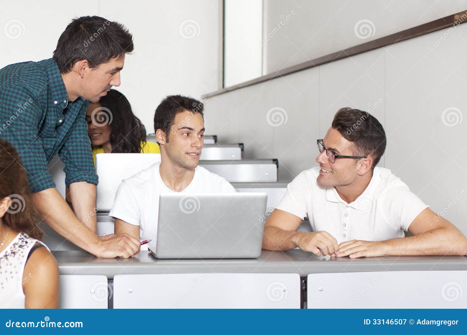 Professor with Male Students Stock Image - Image of cooperation ...