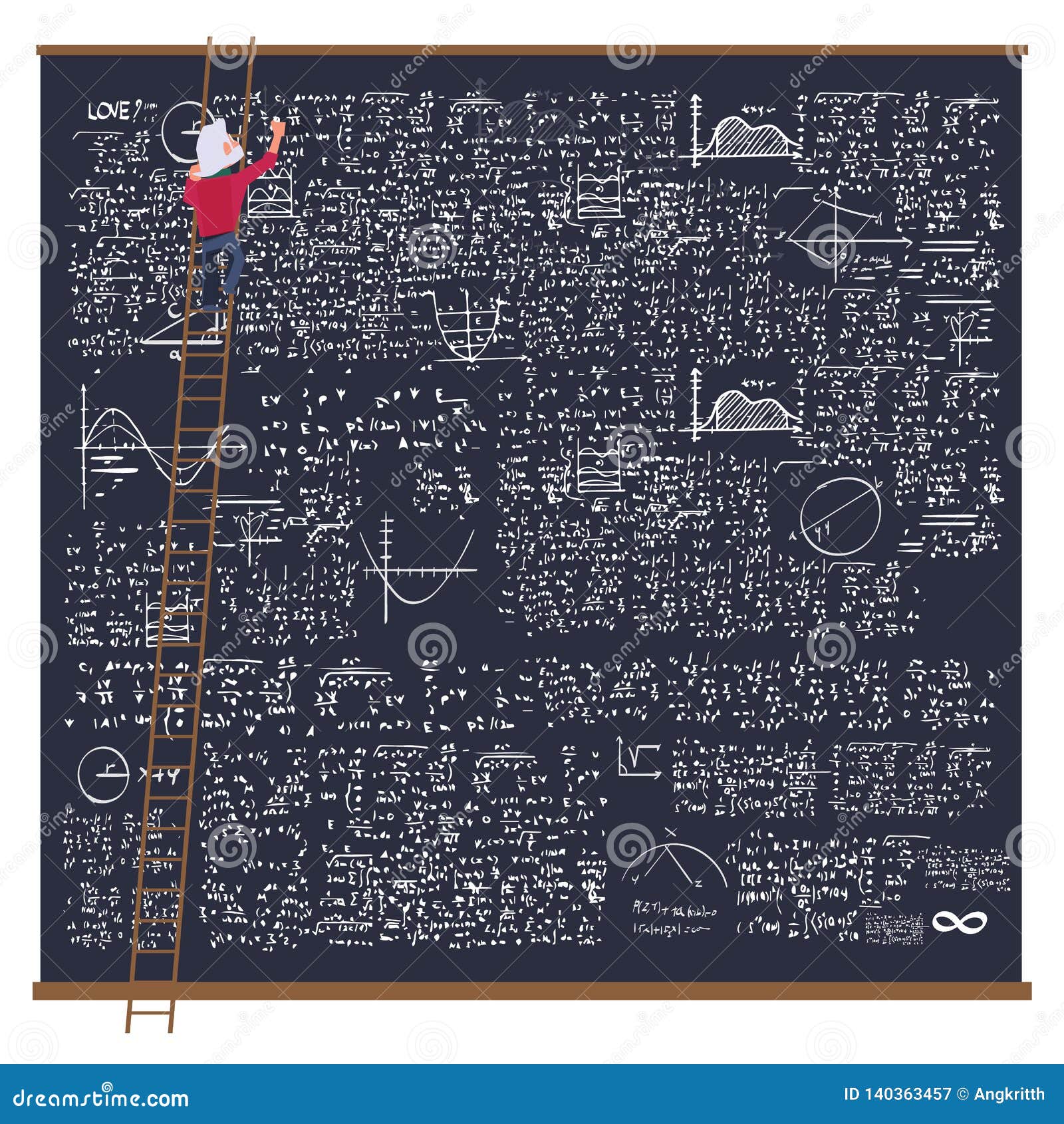 Professor Mathematician with Formulas on Huge Blackboard, Math Science ...