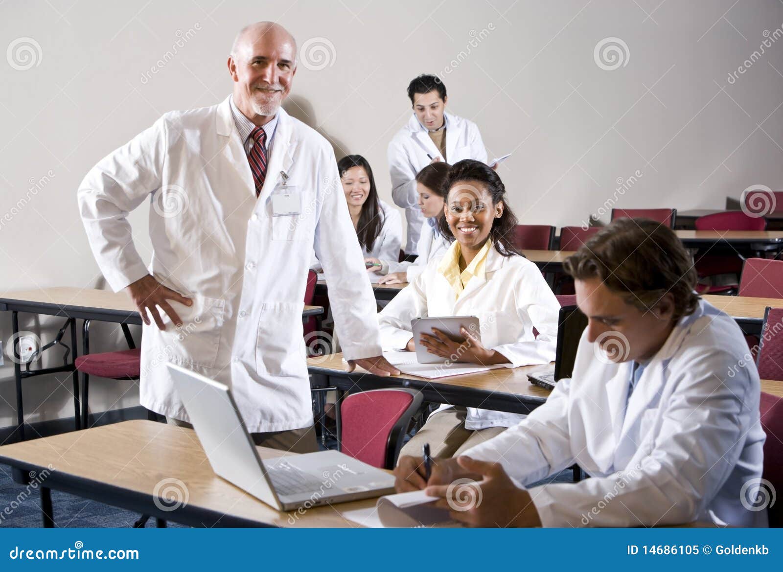 Professor With Students In Science Class Stock Photography ...