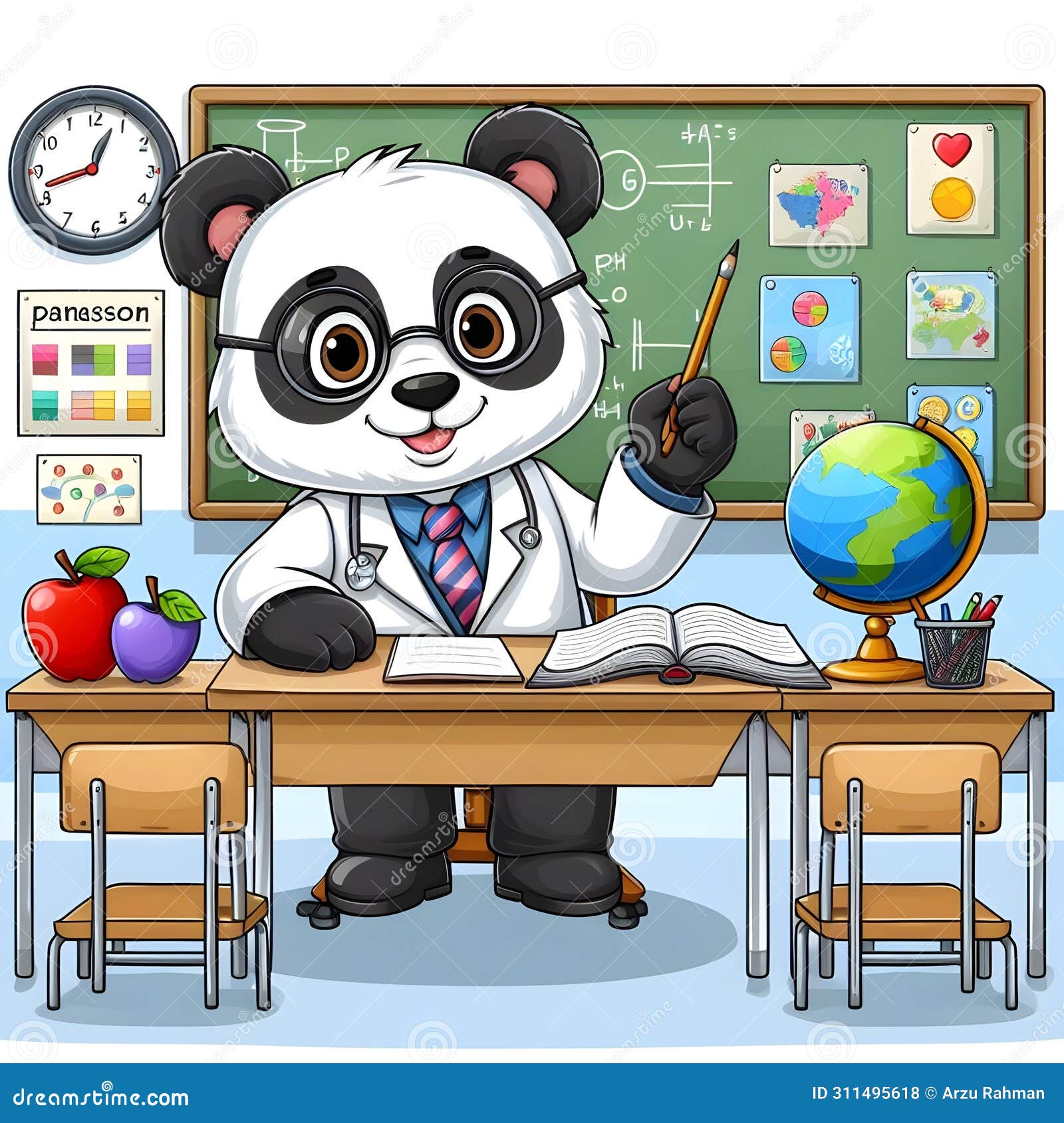 Professor Panda Sitting in the Classroom Stock Illustration ...