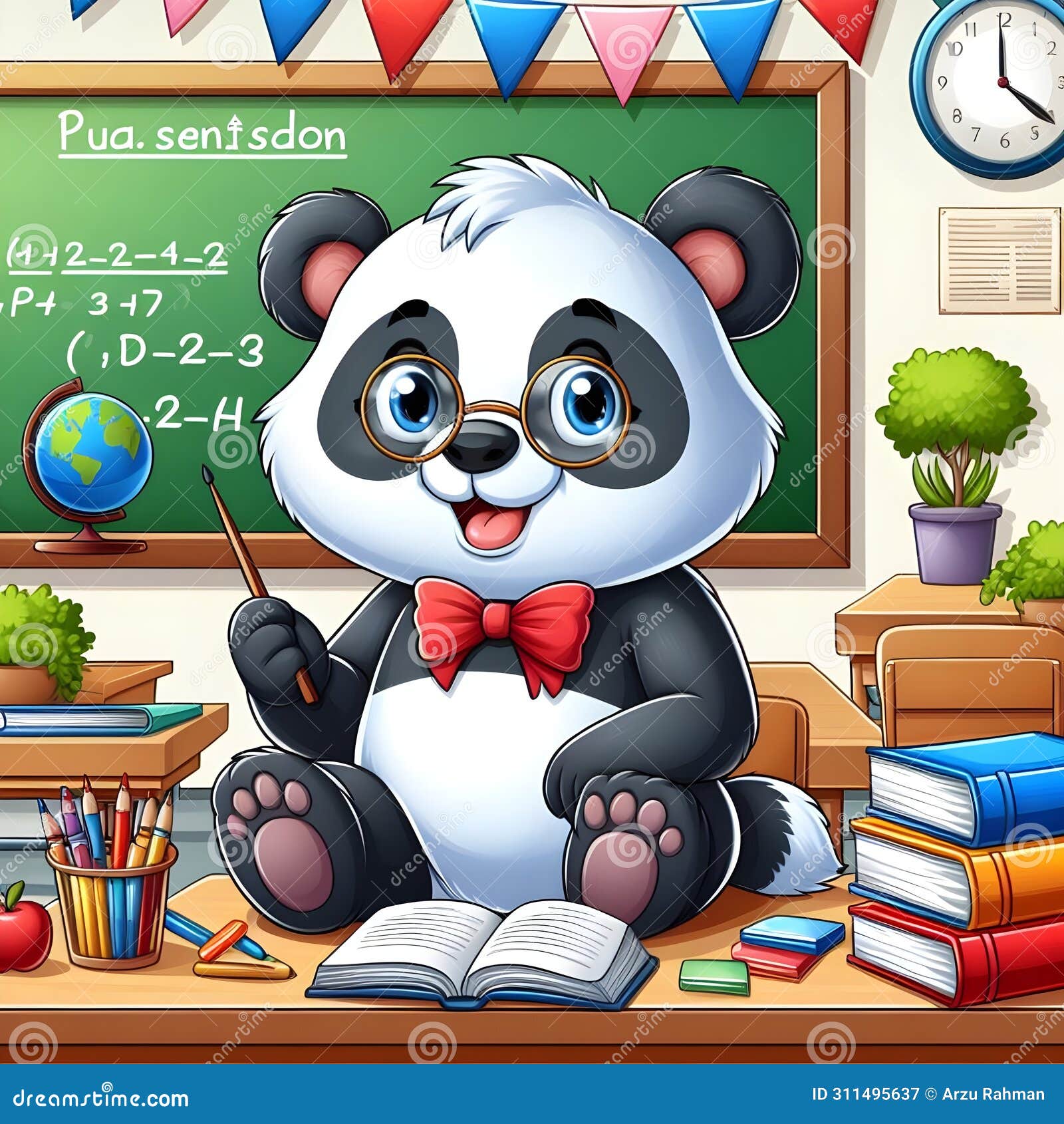 Professor Panda Sitting in the Classroom Stock Illustration ...