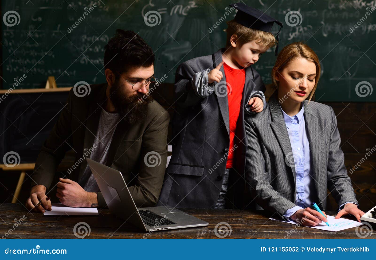 Professor and School Student at the Classroom in a School. Conference ...