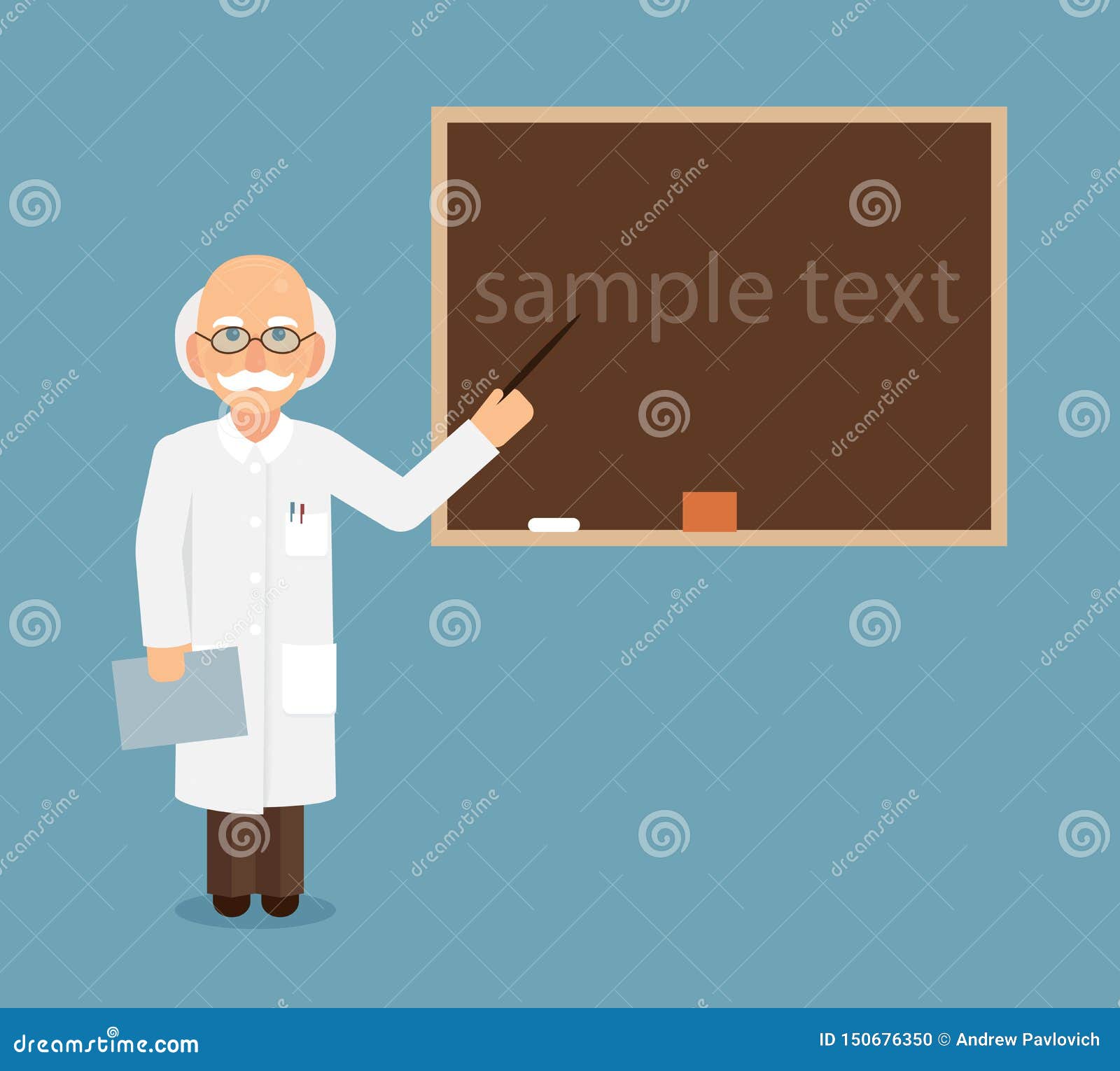 Professor, Scientist or Doctor Shows by a Pointer To a Chalkboard Text ...