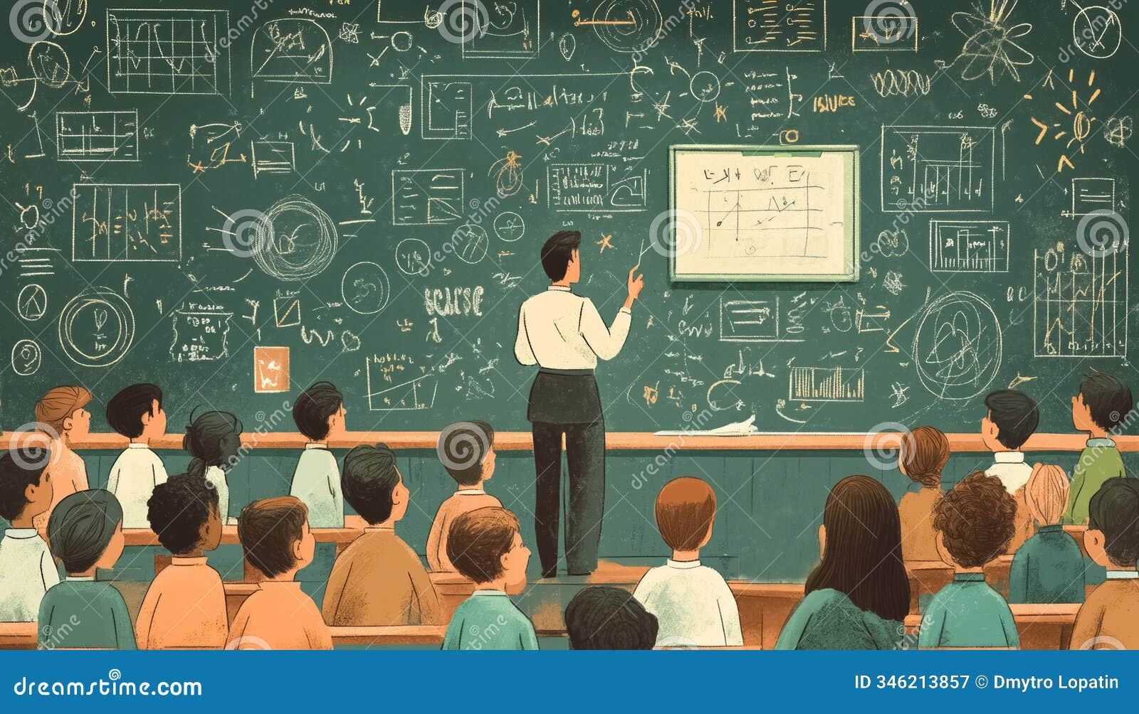 Professor Standing by Blackboard, Writing Formulas with Chalk, Teacher ...