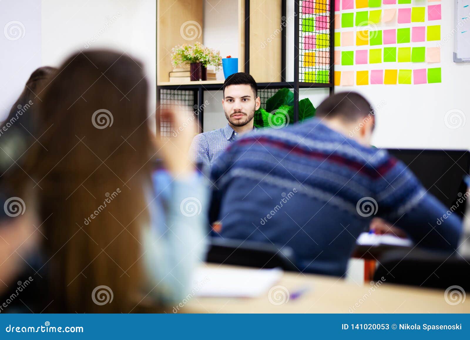 Professor and Students in a Modern Classroom Stock Image - Image of ...