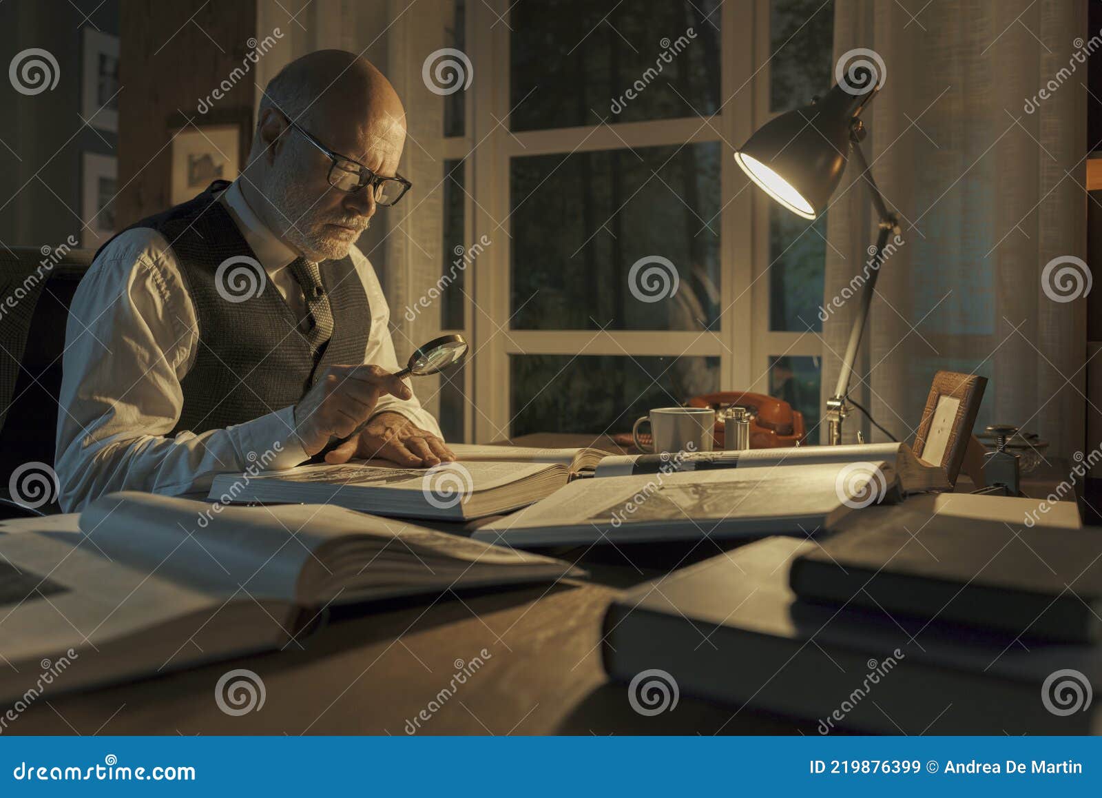 Professor Studying in His Office Stock Image - Image of adult, desk ...