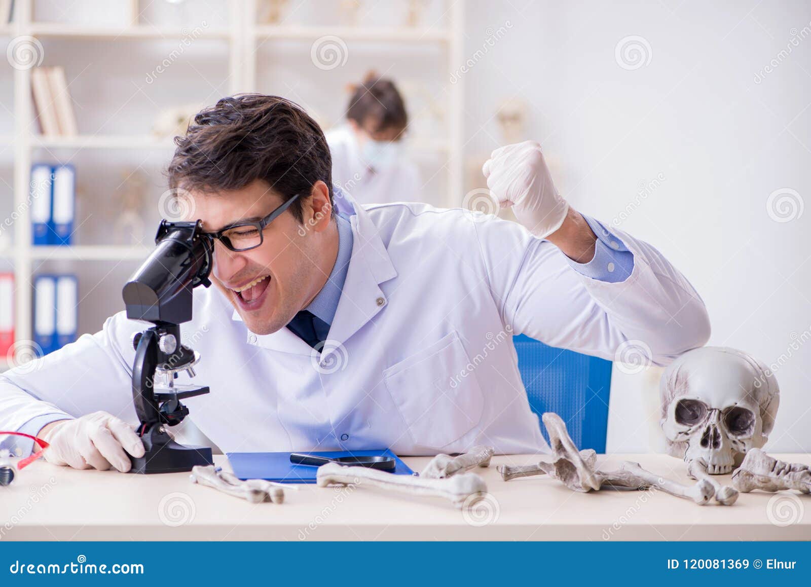 The Professor Studying Human Skeleton in Lab Stock Image - Image of ...
