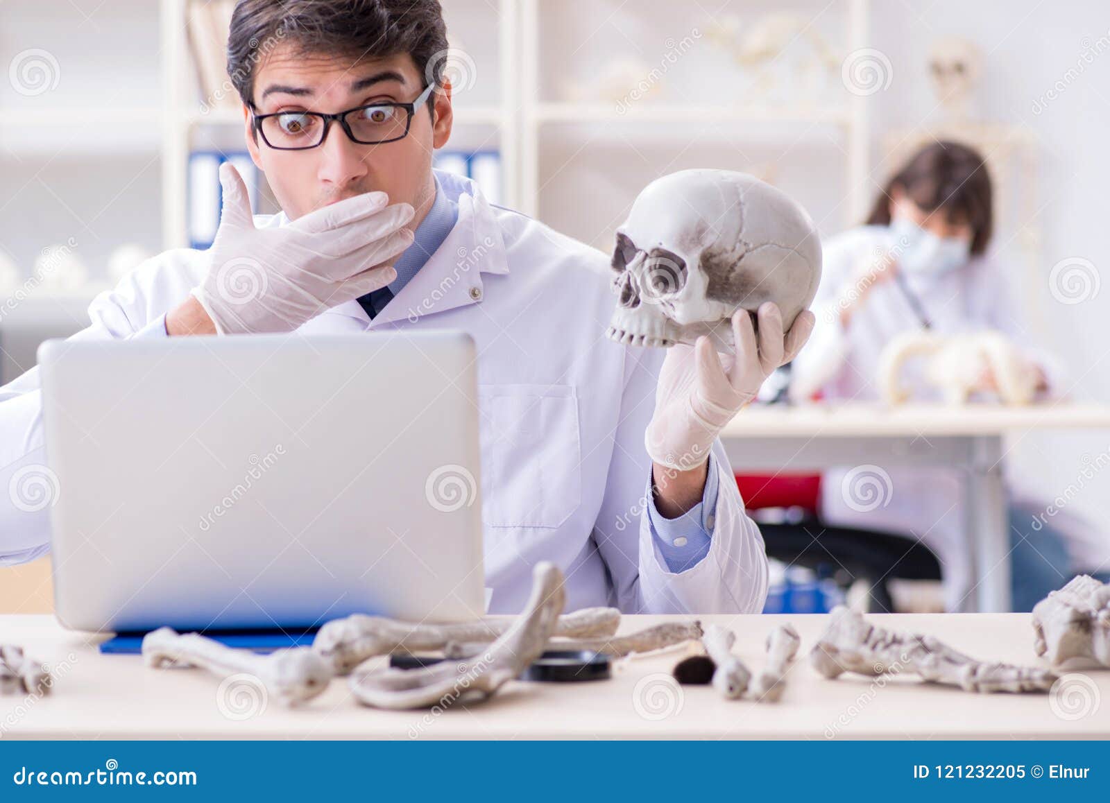 The Professor Studying Human Skeleton in Lab Stock Image - Image of ...
