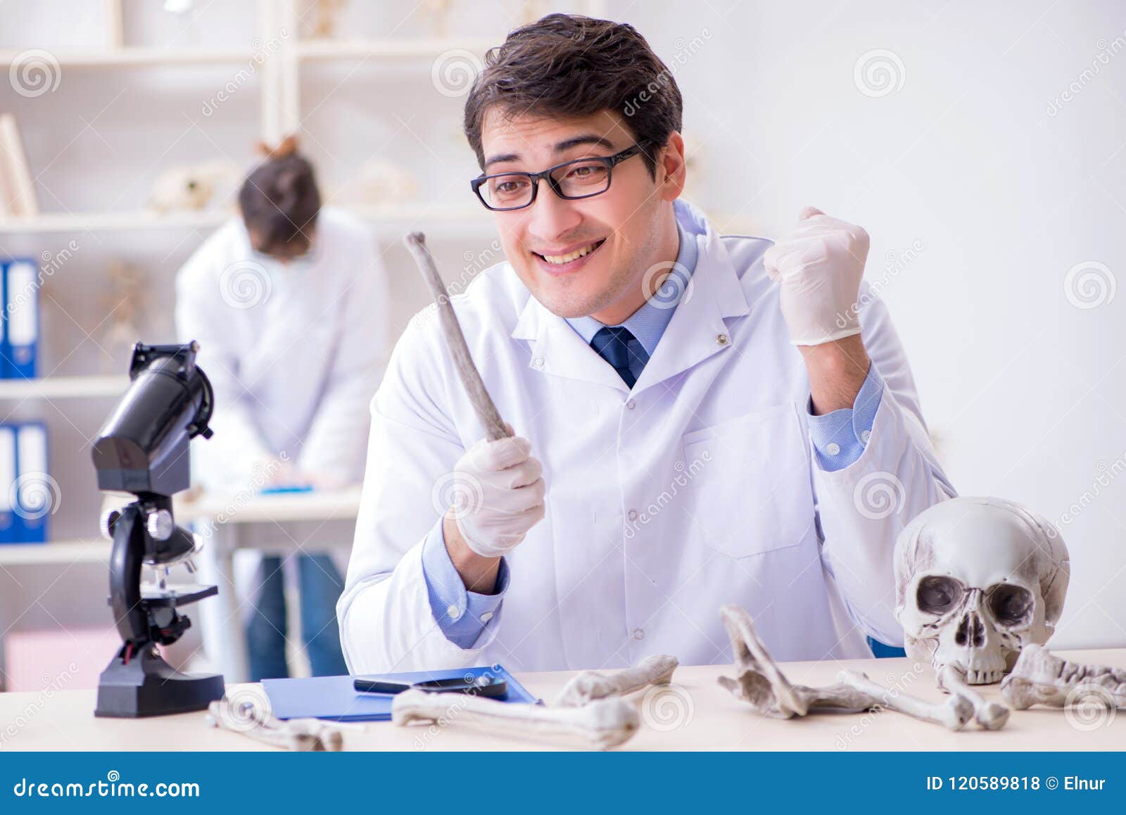 The Professor Studying Human Skeleton in Lab Stock Photo - Image of ...
