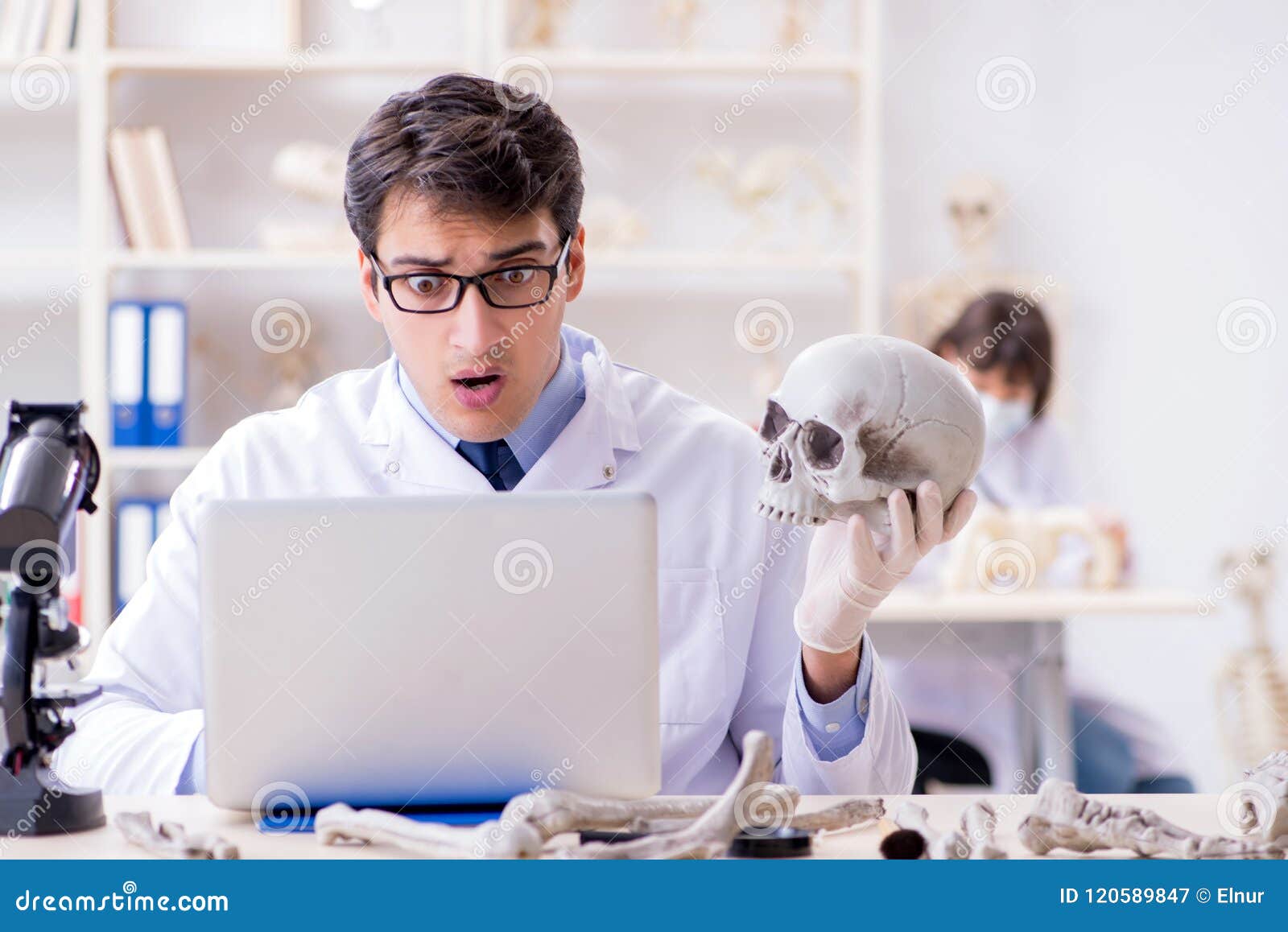 The Professor Studying Human Skeleton in Lab Stock Image - Image of ...