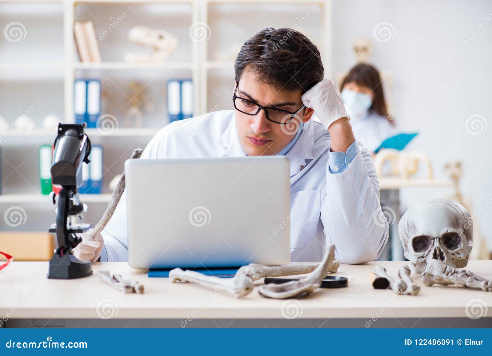 The Professor Studying Human Skeleton in Lab Stock Image - Image of ...