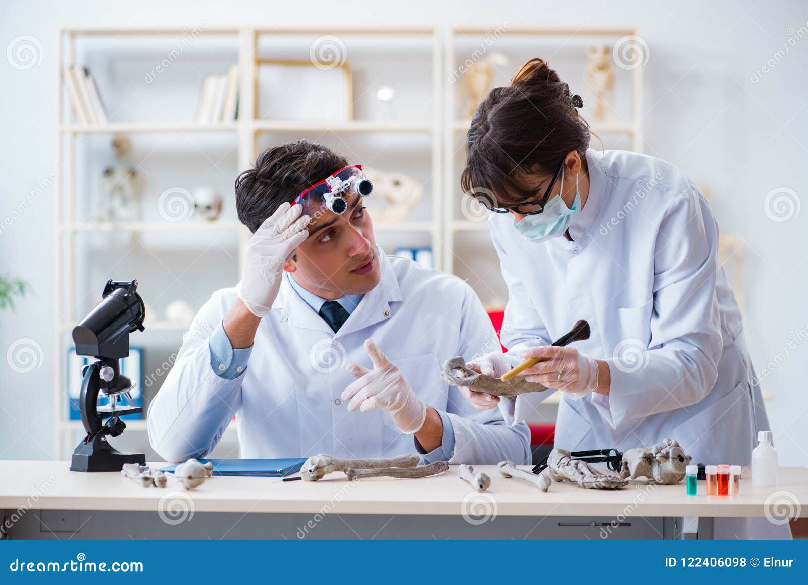 The Professor Studying Human Skeleton in Lab Stock Photo - Image of ...