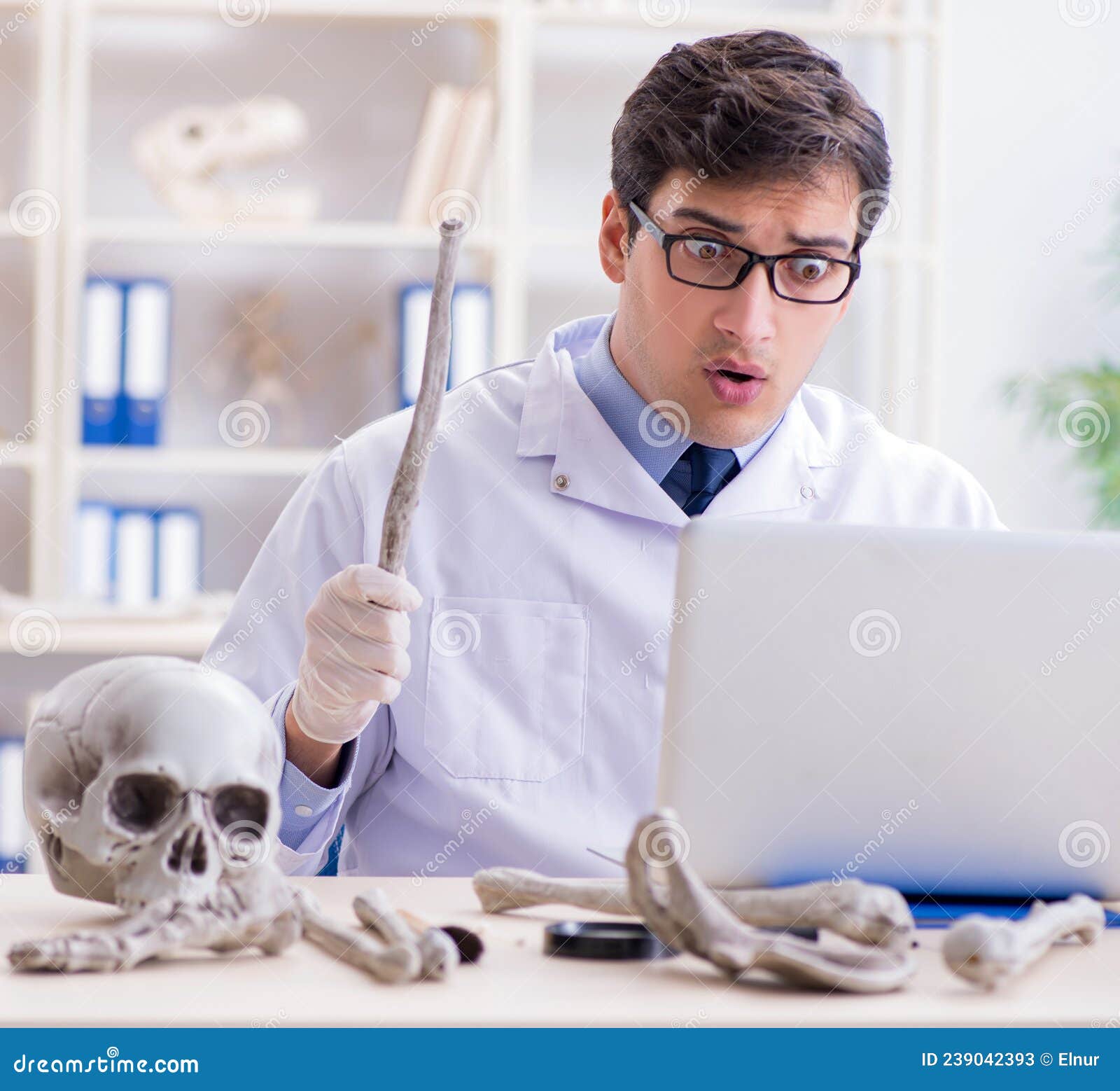 Professor Studying Human Skeleton in Lab Stock Image - Image of ...