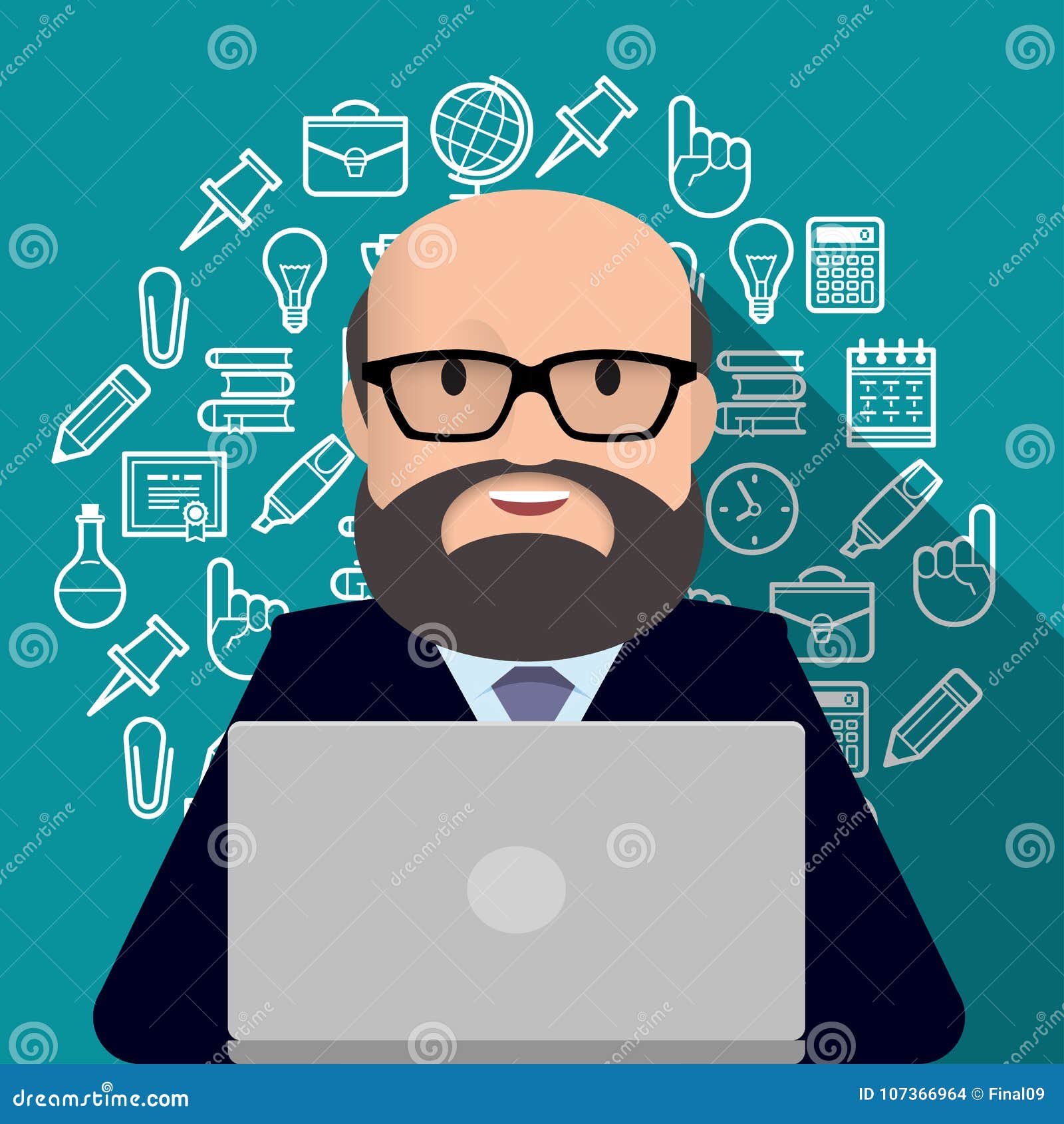 Professor, Teacher, Man with a Beard Working on the Computer. Stock ...