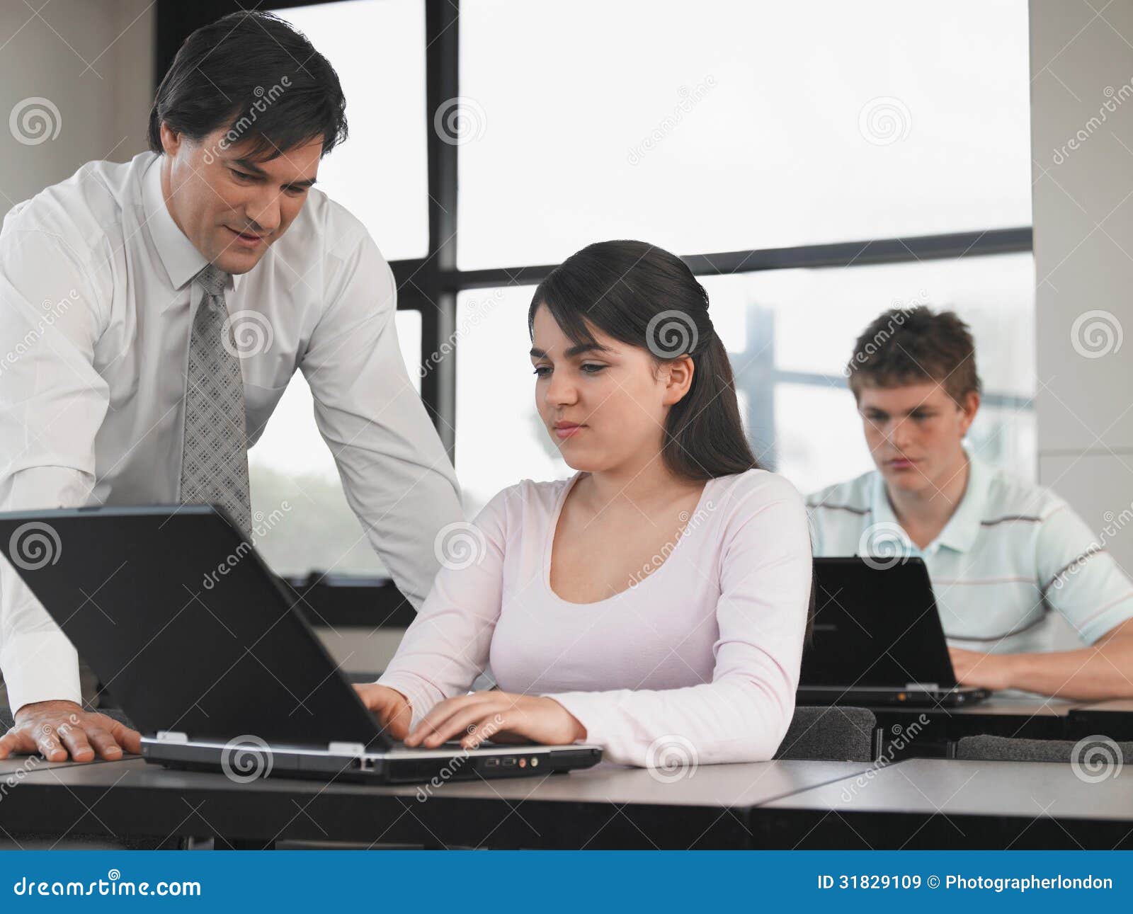 Professor Teaching Students in Computer Class Stock Image - Image of ...