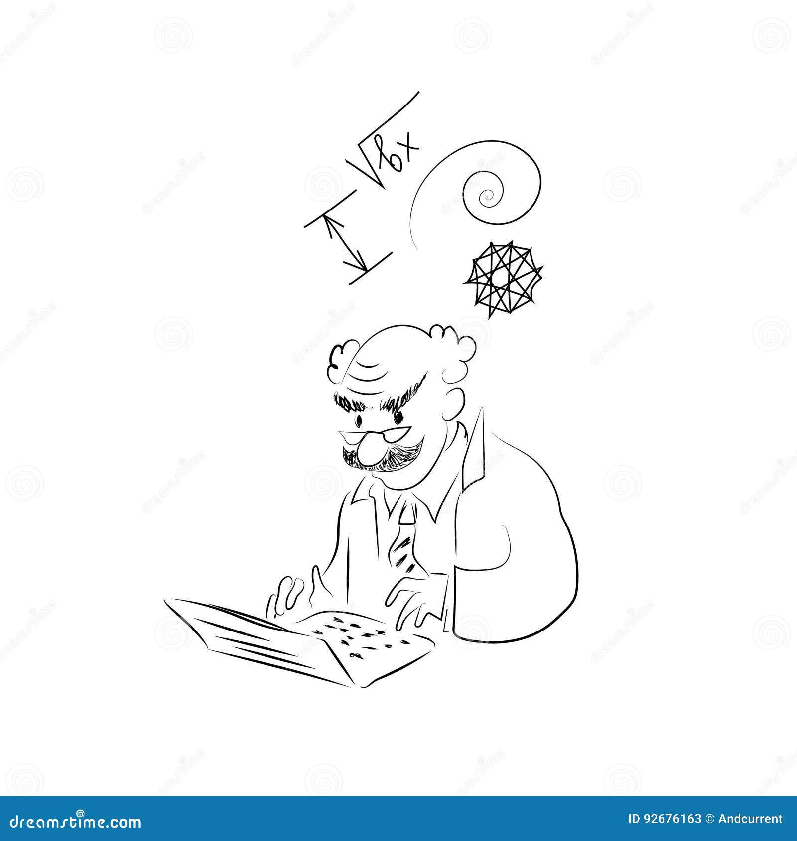 Professor is Working on Laptop. Vector Sketch. Stock Vector ...
