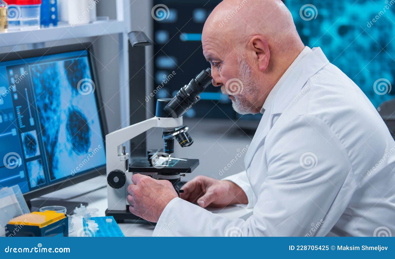 Professor Works in a Modern Scientific Laboratory Using Equipment and ...