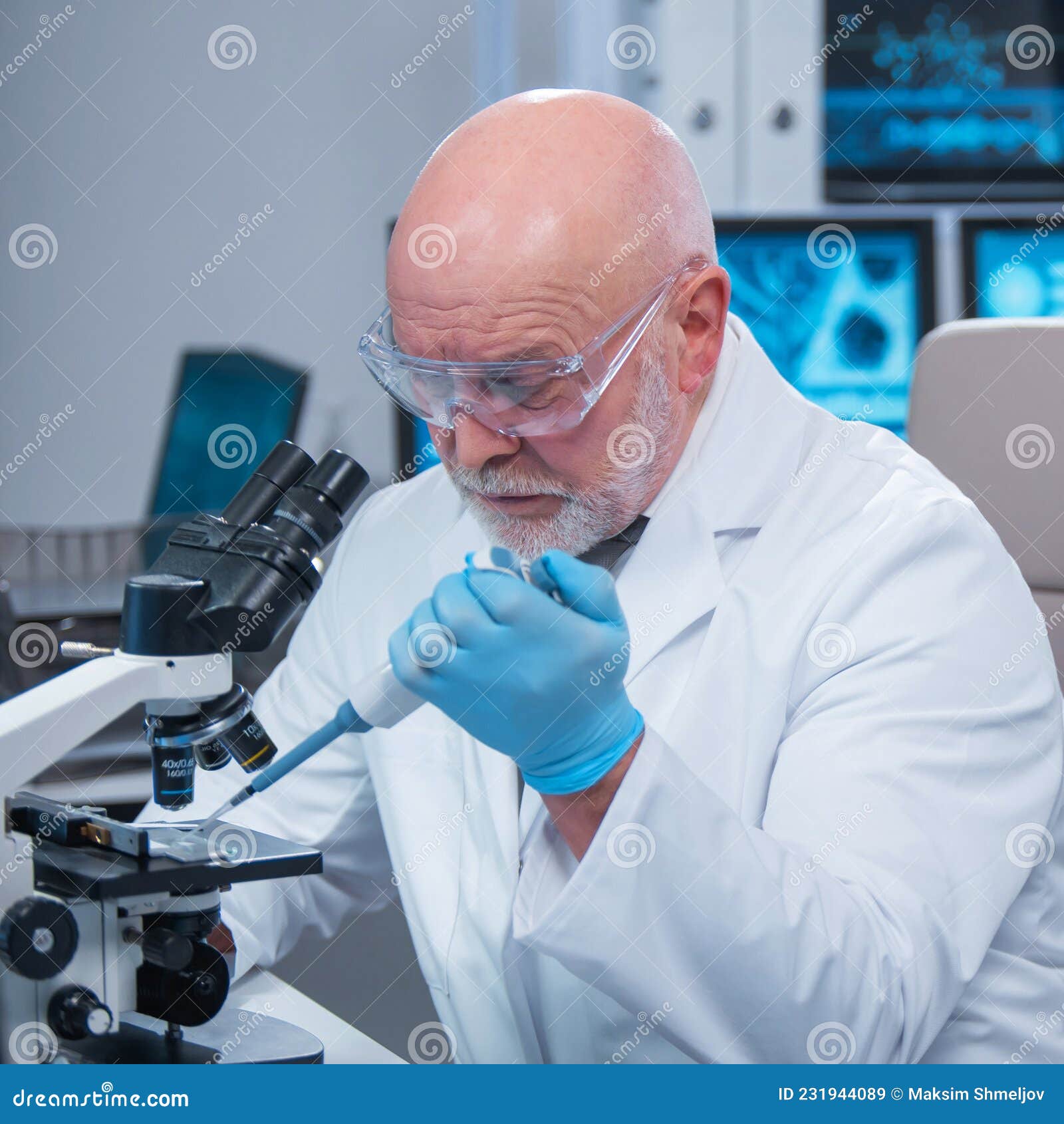 Professor Works in a Modern Scientific Laboratory Using Equipment and ...