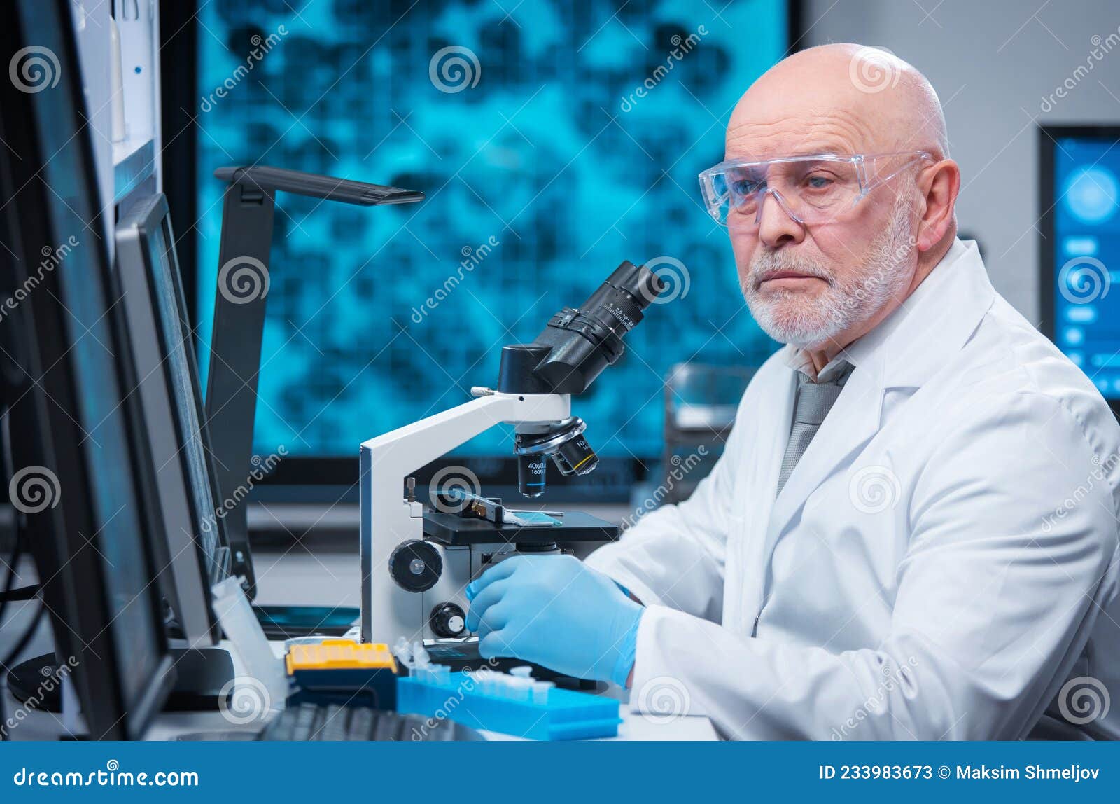 Professor Works in a Modern Scientific Laboratory Using Equipment and ...