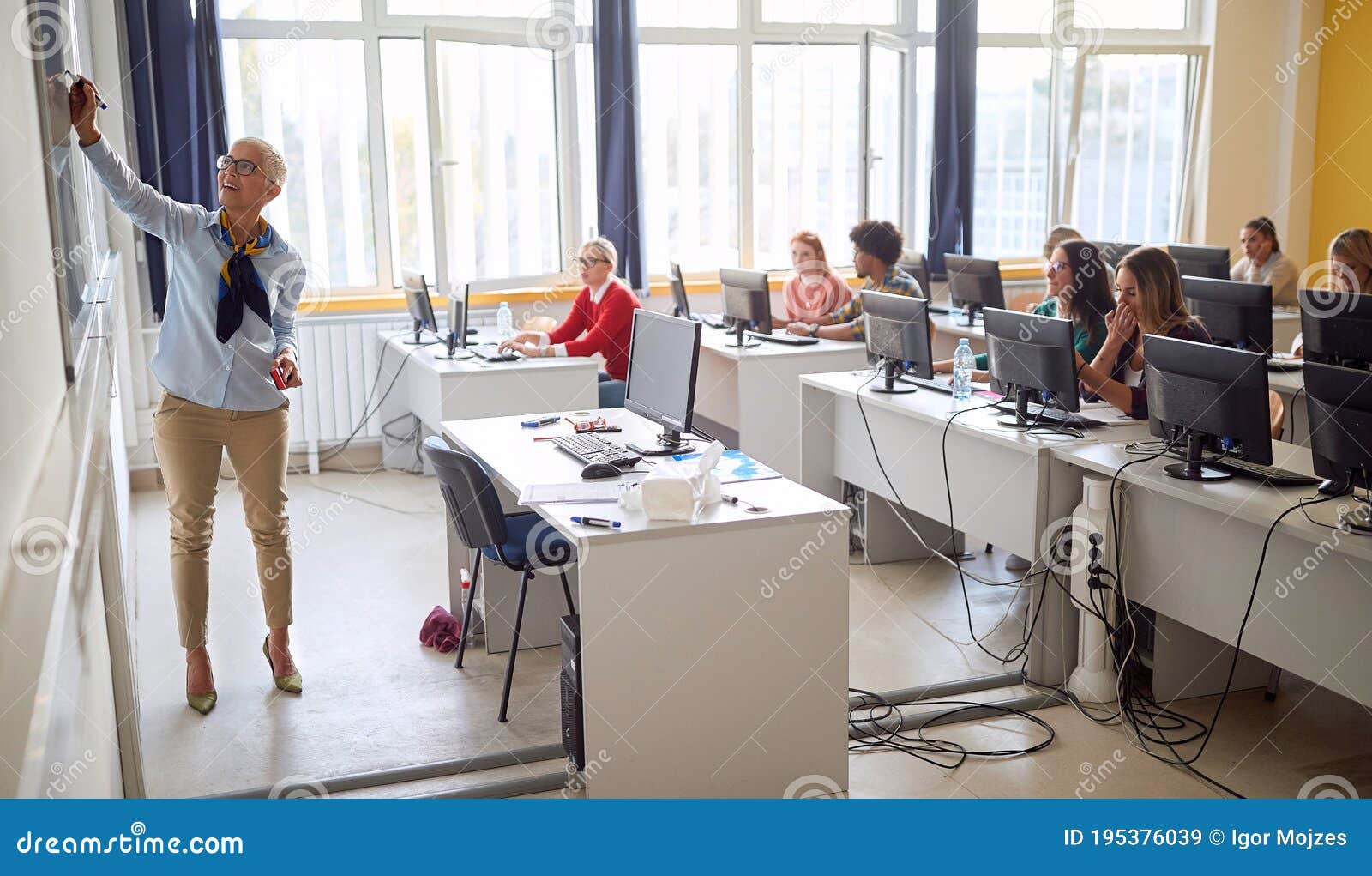 Back View of Teacher in the Classrom Stock Image - Image of academic ...