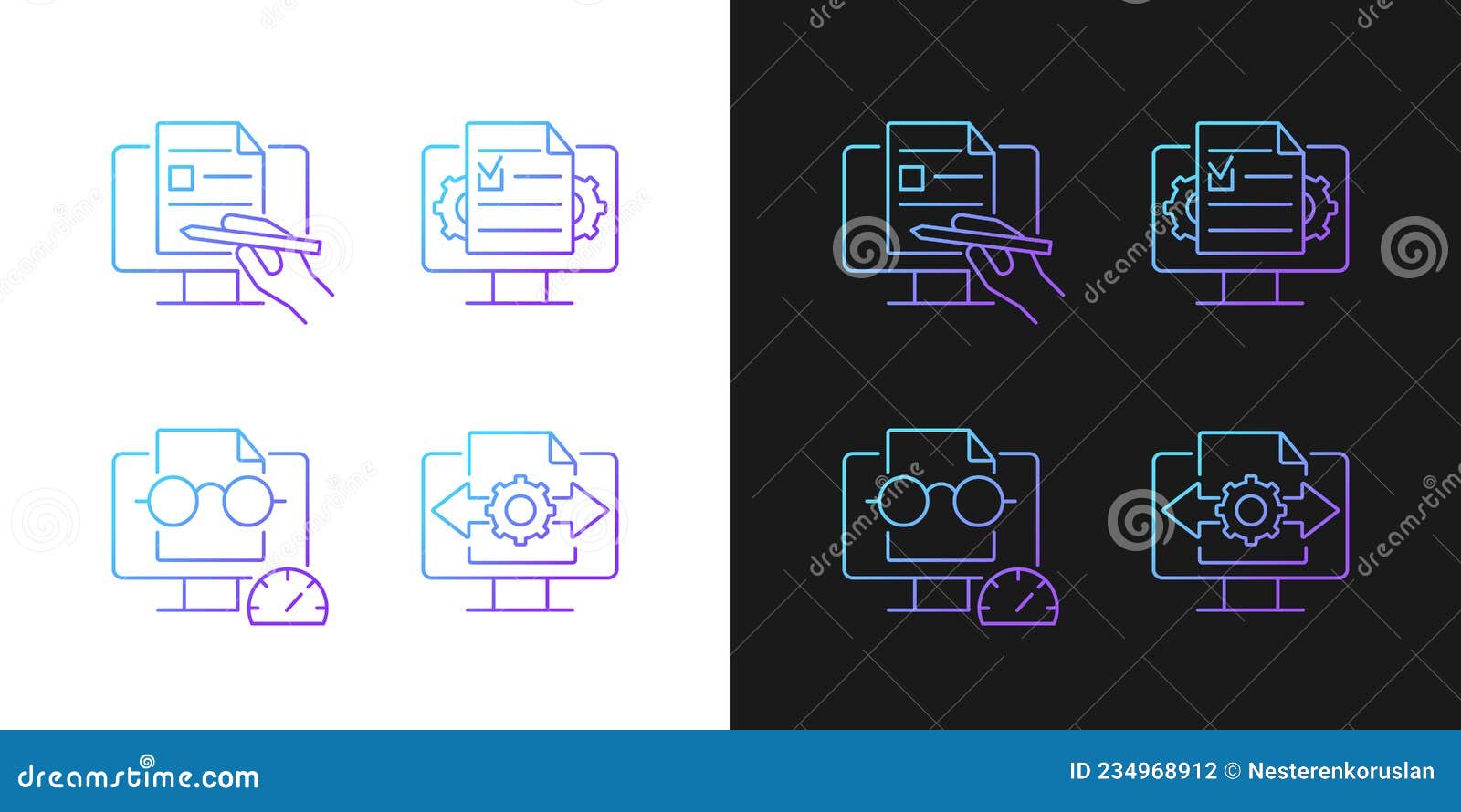 Proficiency in Document Management Gradient Icons Set for Dark and ...