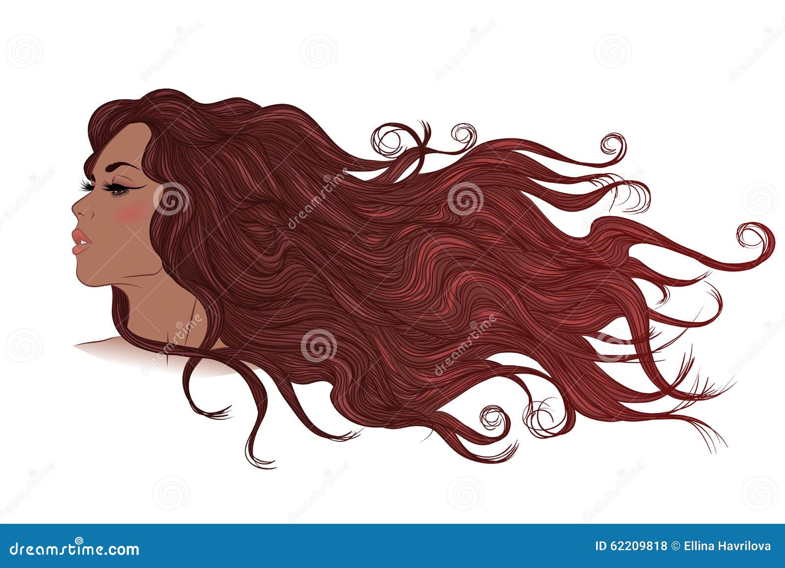 Profile Of African American Girl With Long Flowing Brown Hair Stock