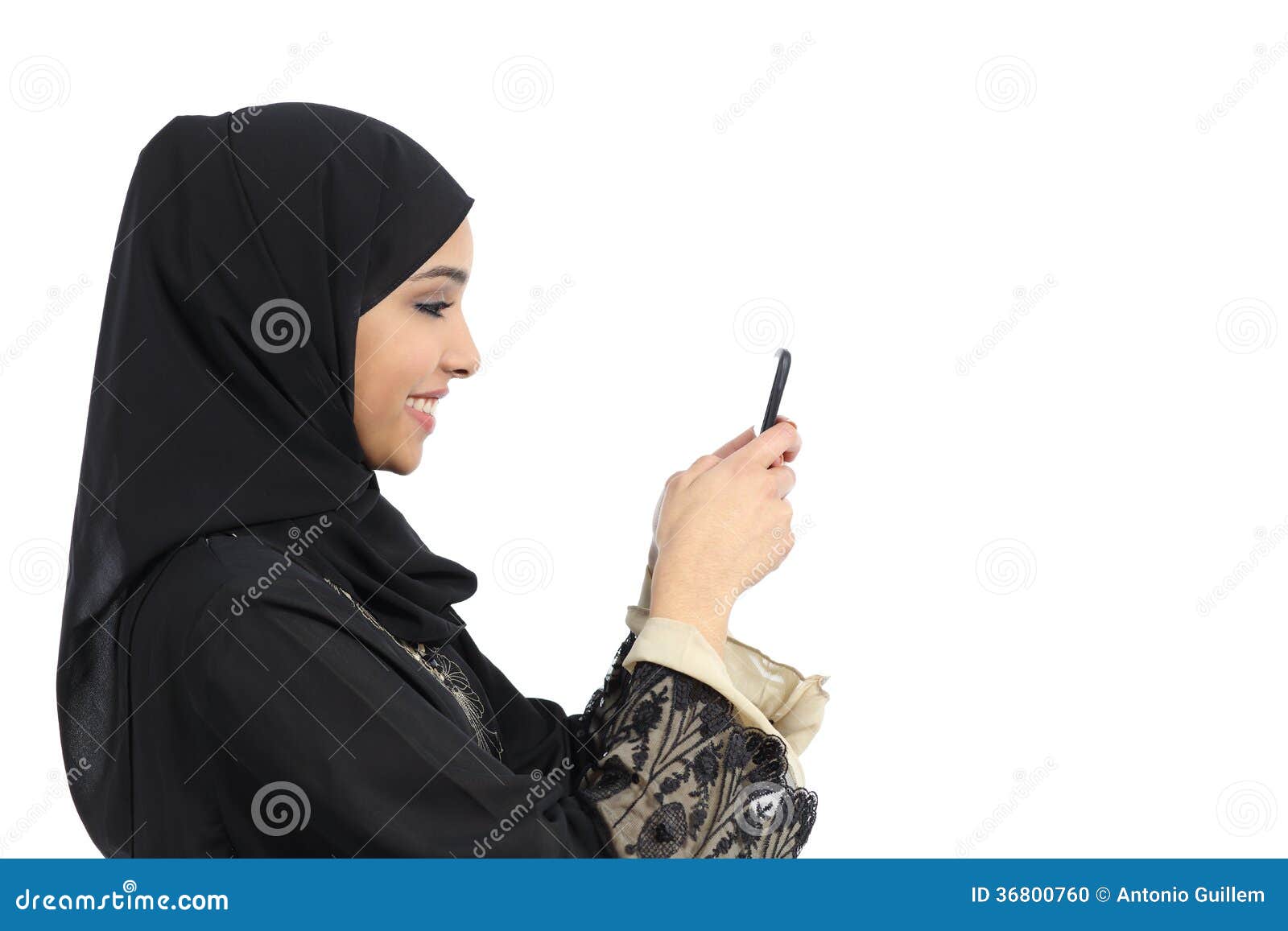 Profile of an Arab Saudi Woman Using a Smart Phone Stock Photo - Image ...