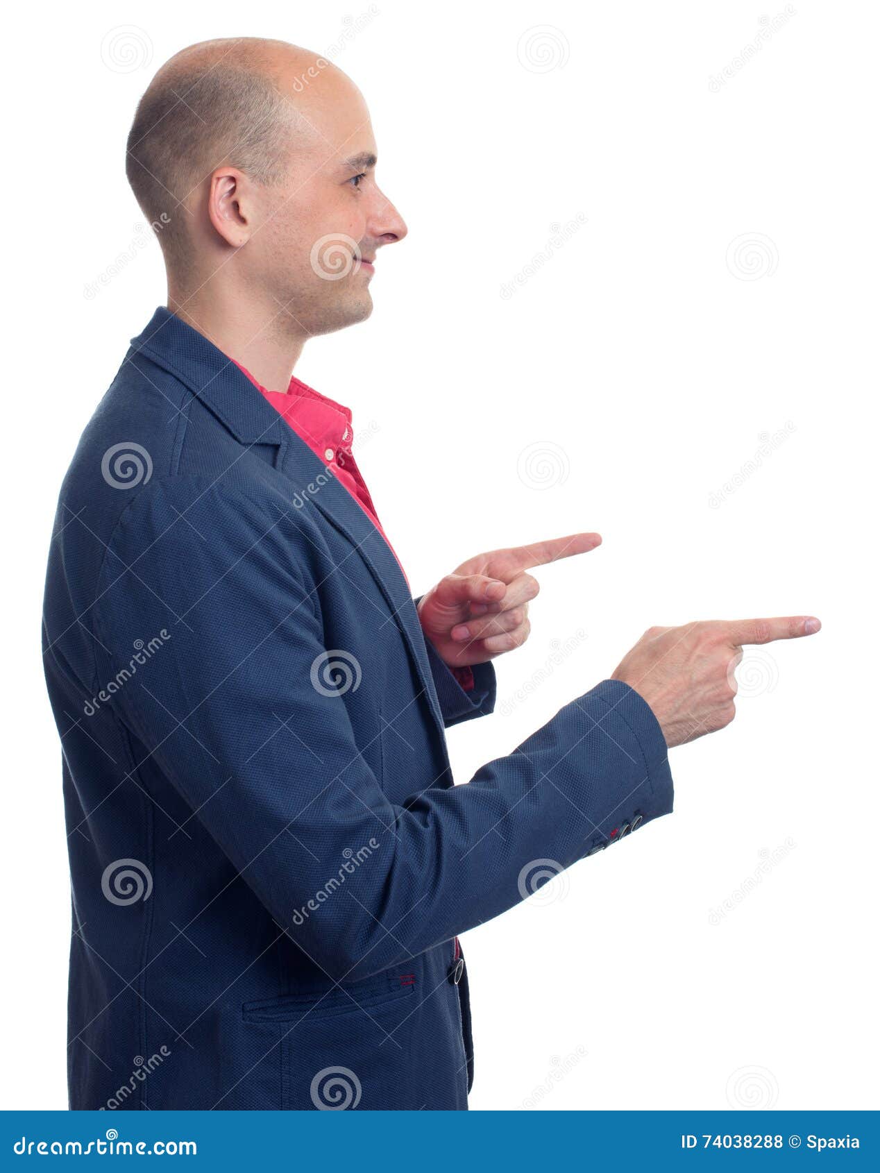 Profile of Bald Man Pointing Finger Stock Photo - Image of white ...