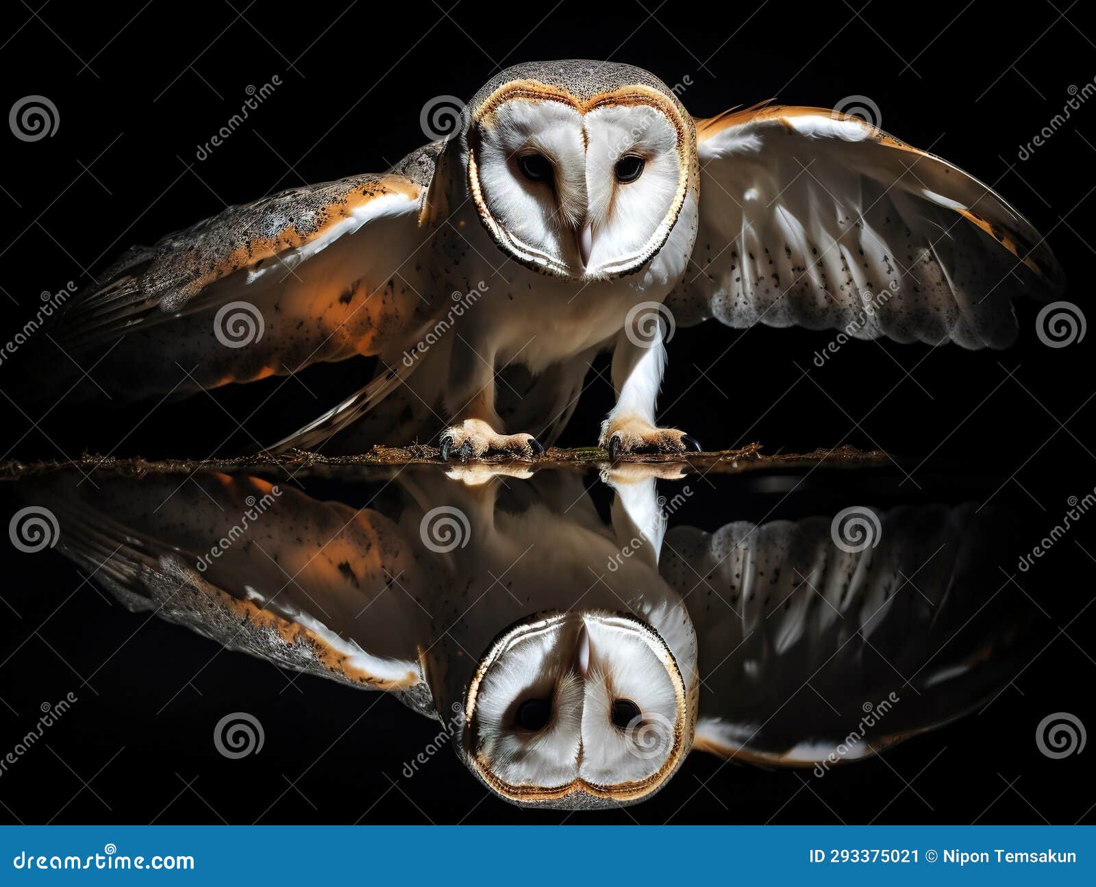 Barn Owl in Deep Reflection Stock Illustration - Illustration of wings ...