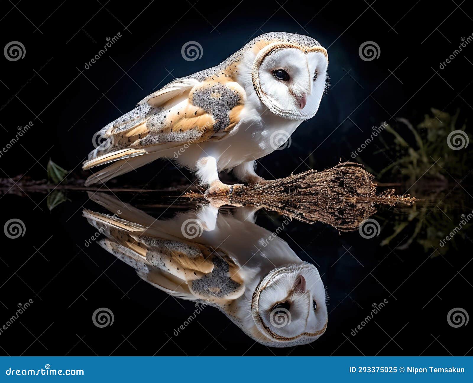Barn Owl in Deep Reflection Stock Illustration - Illustration of ...