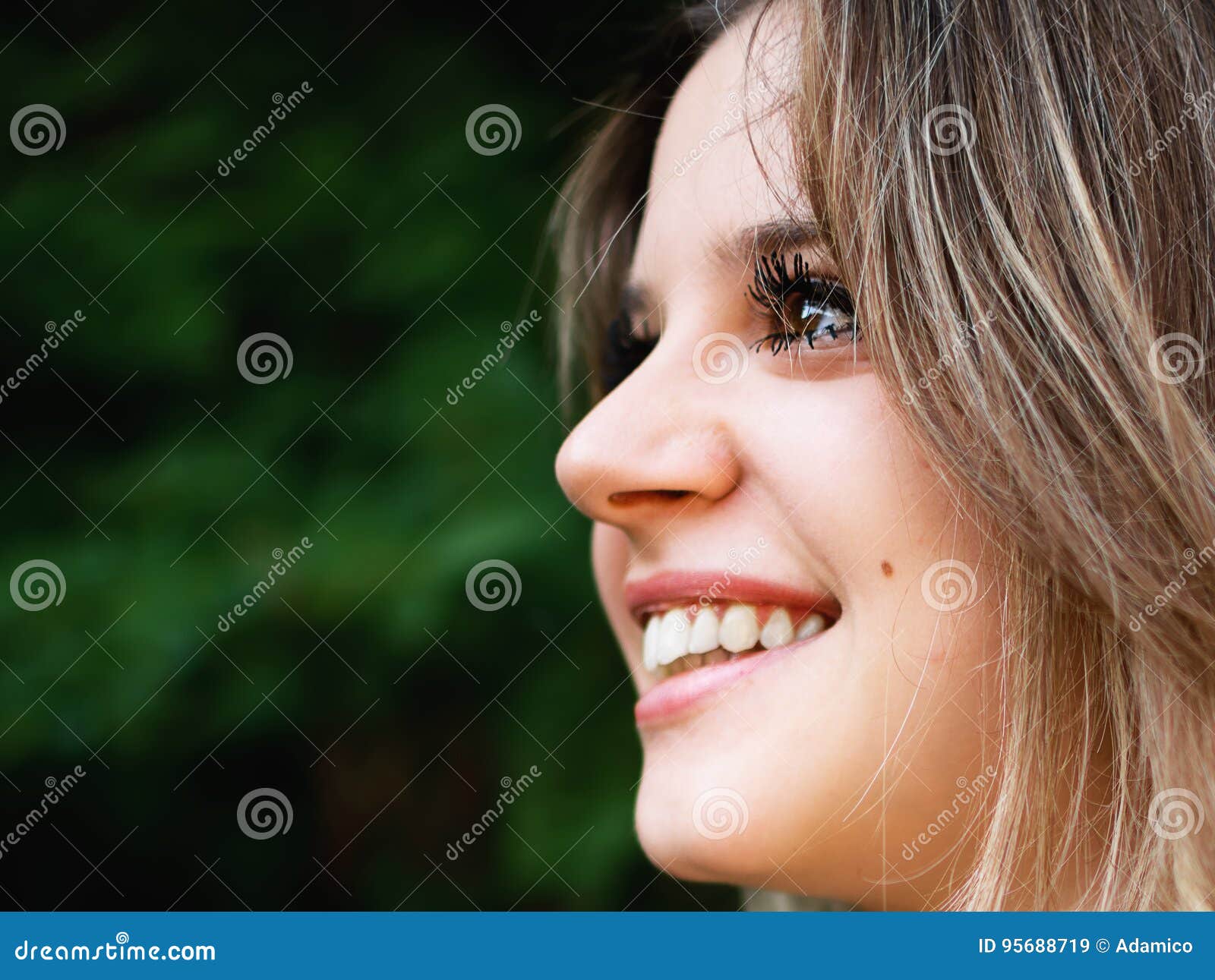 Profile of a Beautiful Smiling Girl Stock Image - Image of profile ...