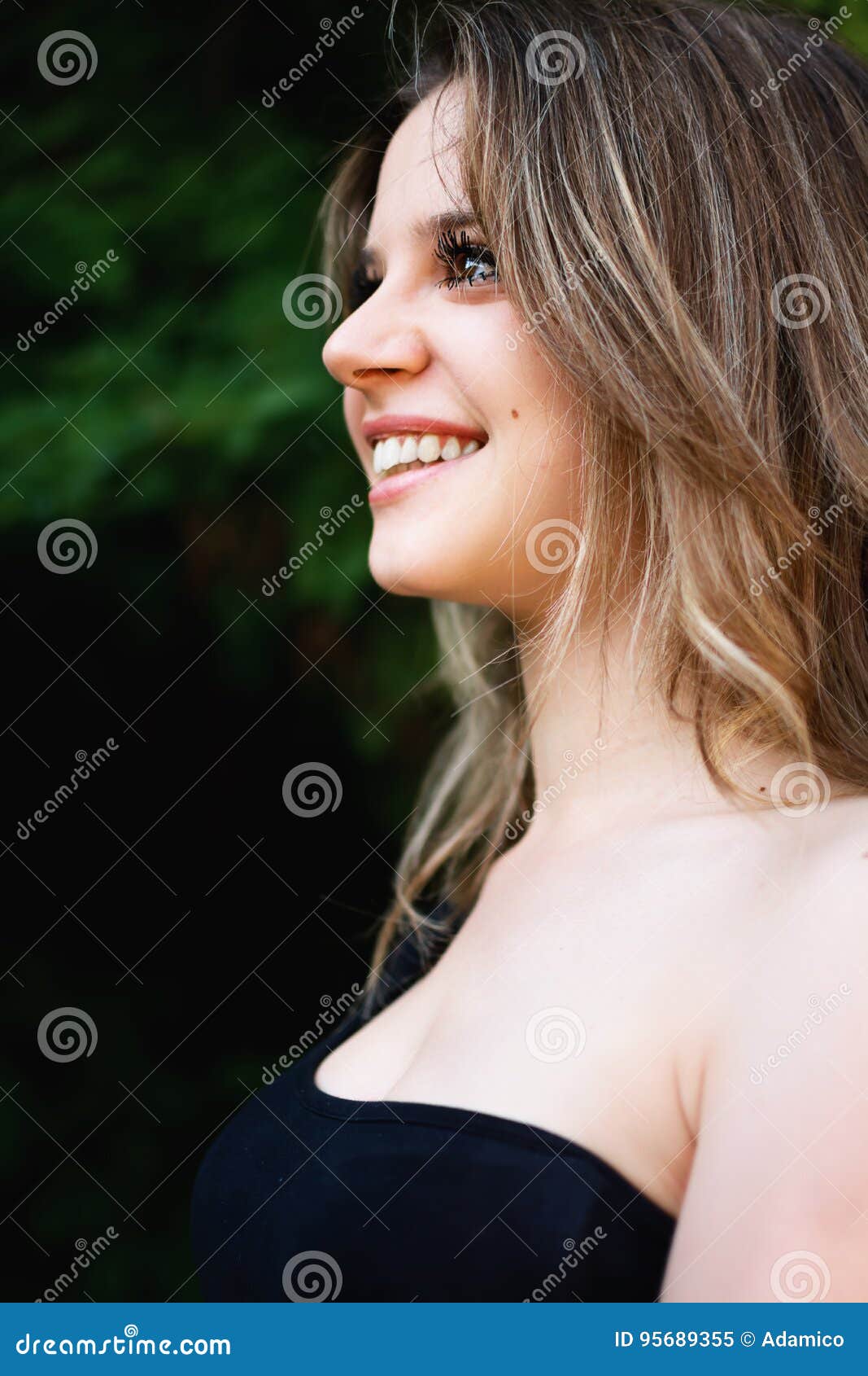 Profile of a Beautiful Smiling Girl Stock Image - Image of profile ...