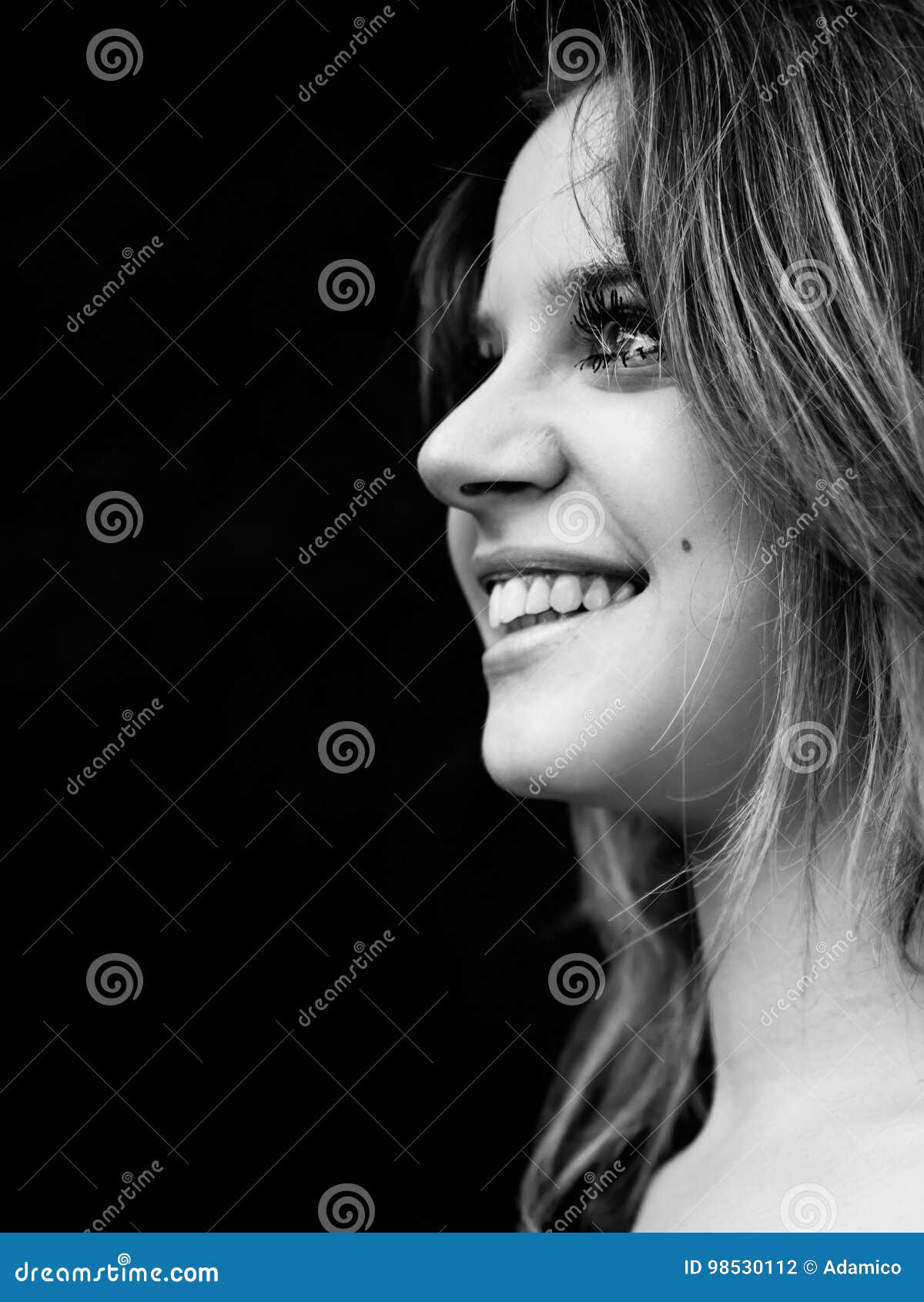 Profile of a Beautiful Smiling Girl Stock Photo - Image of shoulder ...