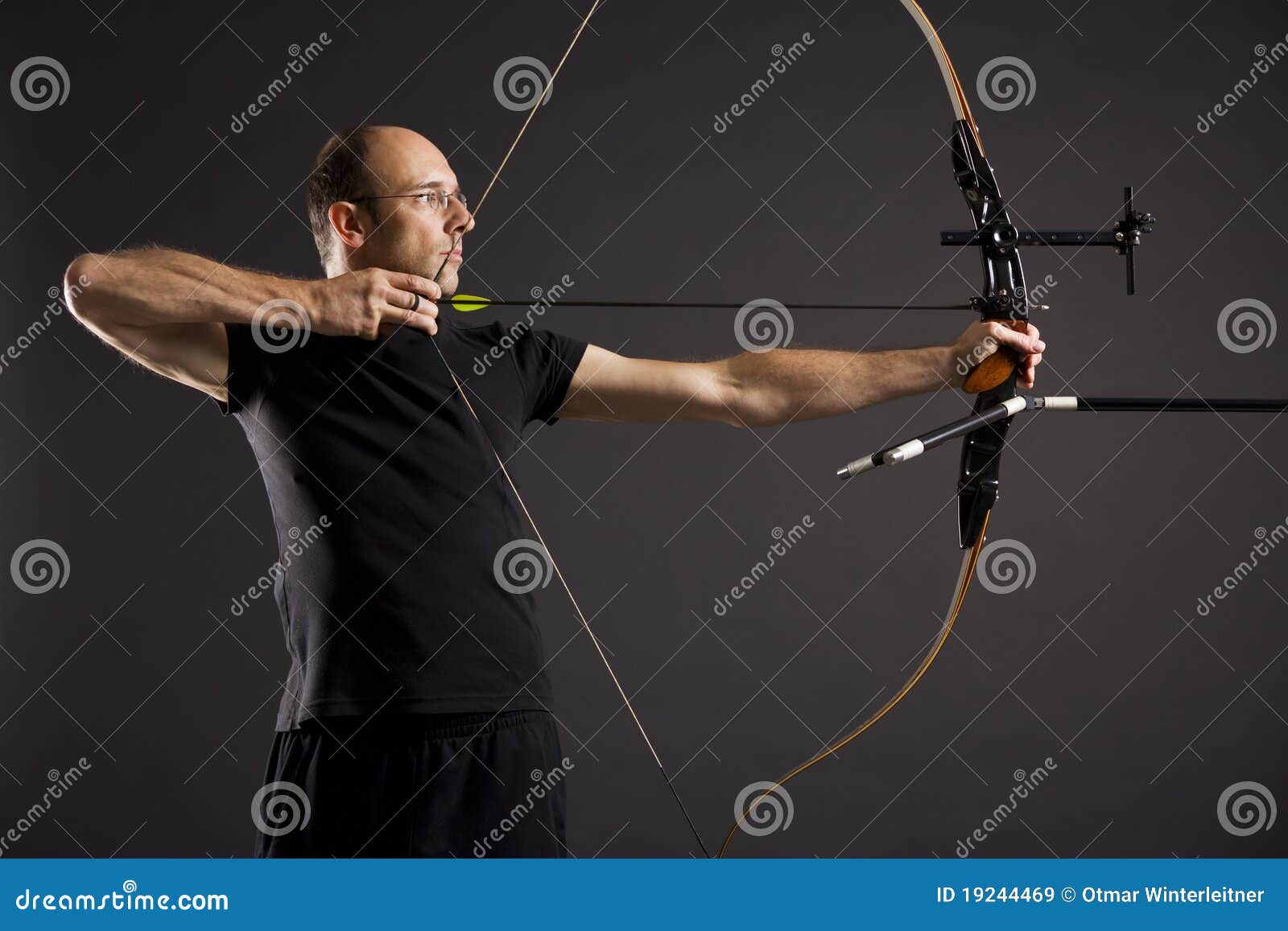Profile of Bowman with Bow and Arrow. Stock Image - Image of isolated ...