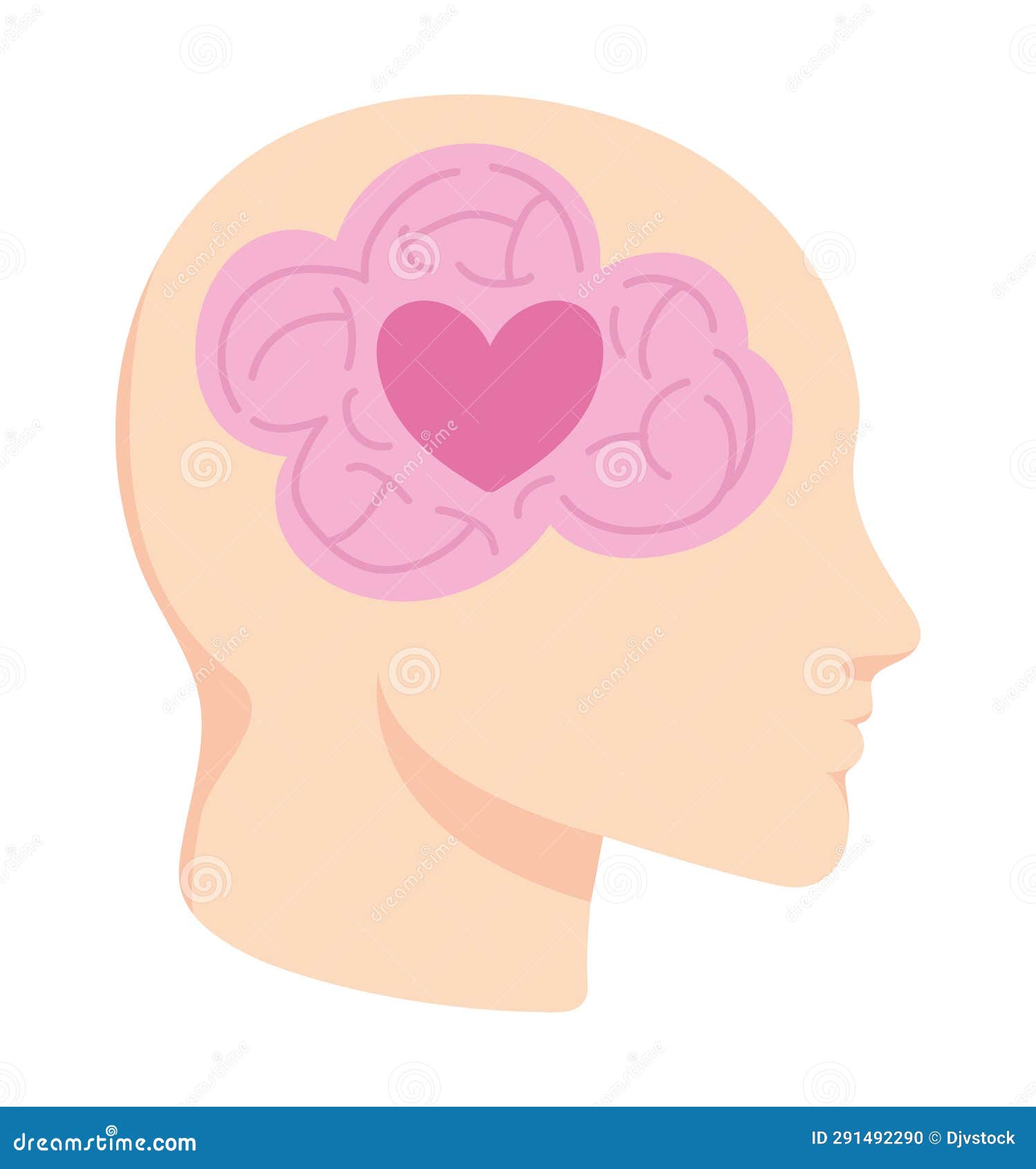 Profile Of Brain Drawn In Outline Drawing Style As The Blank For Stock ...