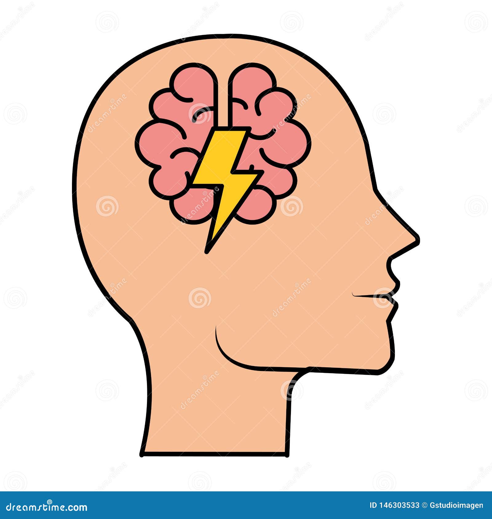 Profile with Brain and Ray Power Stock Illustration - Illustration of ...