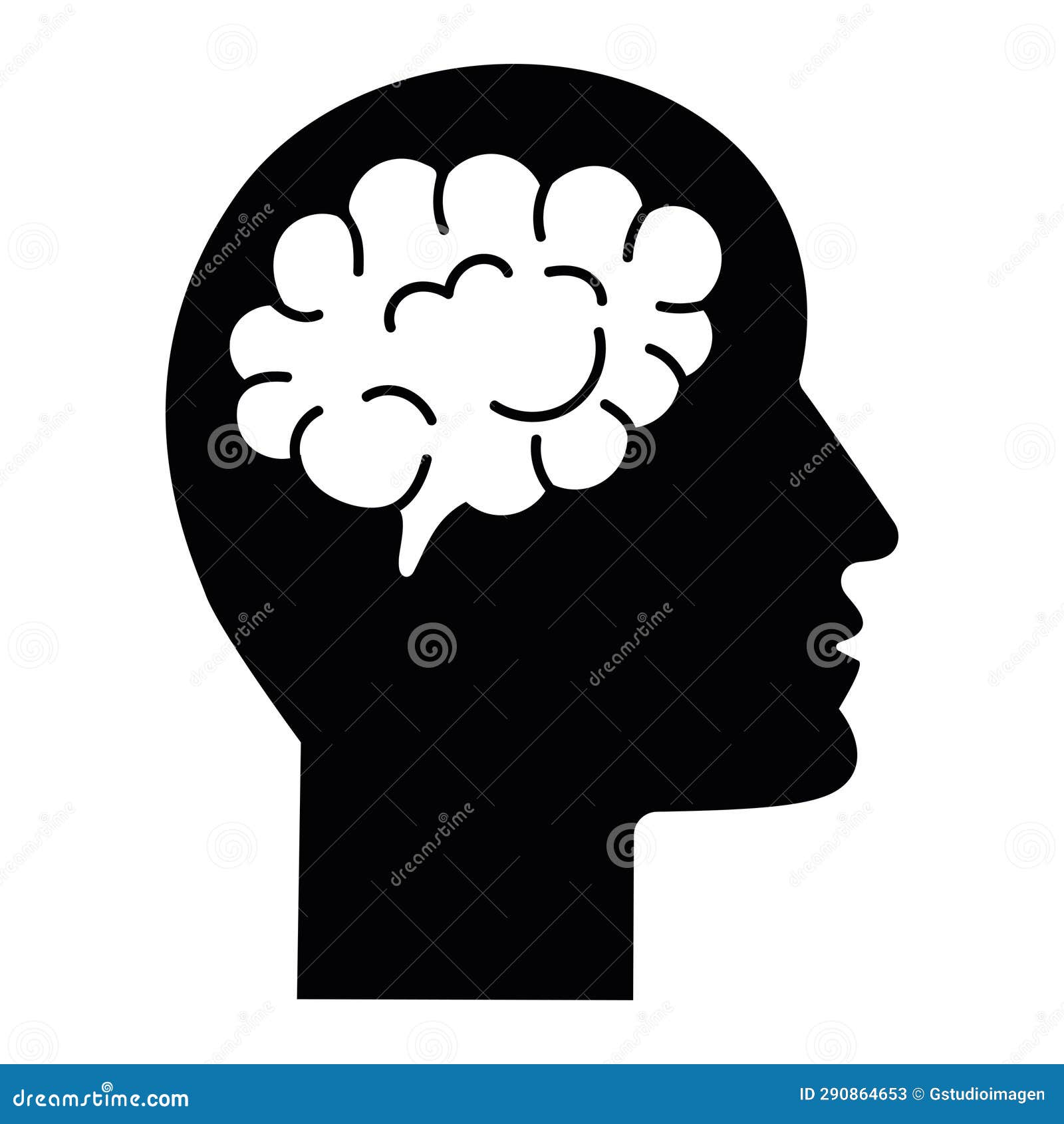 Profile Of Brain Drawn In Outline Drawing Style As The Blank For Stock ...