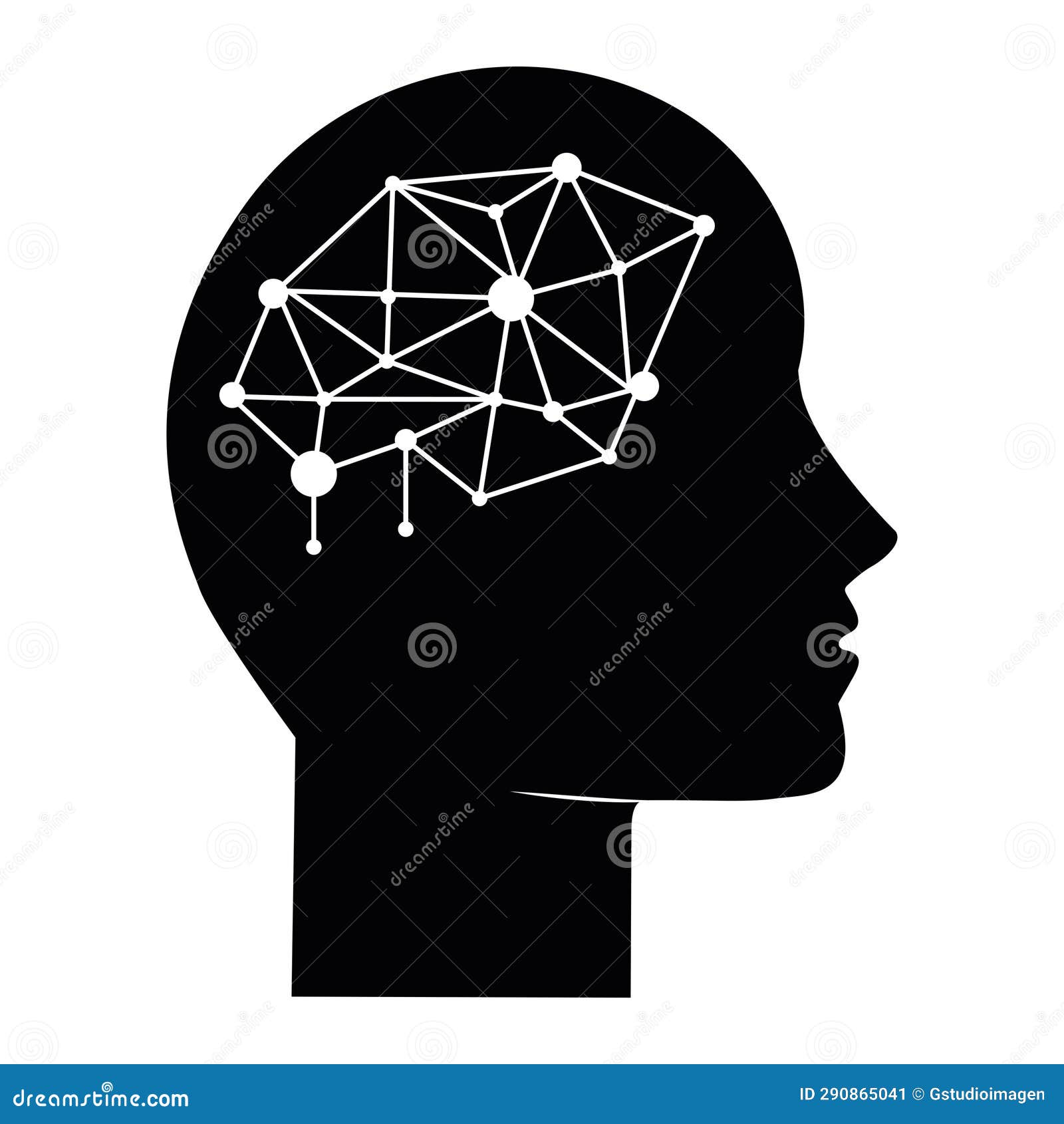 Profile Of Brain Drawn In Outline Drawing Style As The Blank For Stock ...