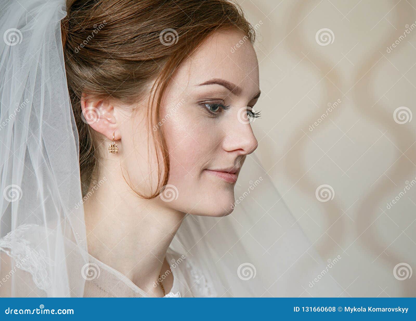 Profile of bride in veil stock photo. Image of face - 131660608