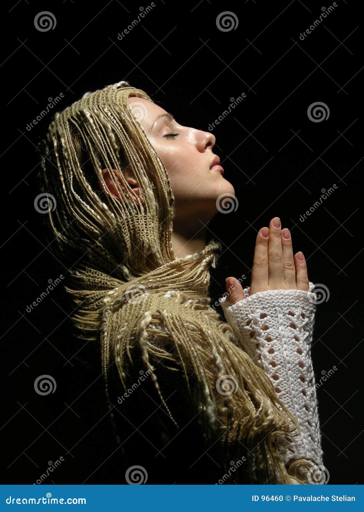 Profile Close Up of a Young Praying Girl Stock Photo - Image of divin ...