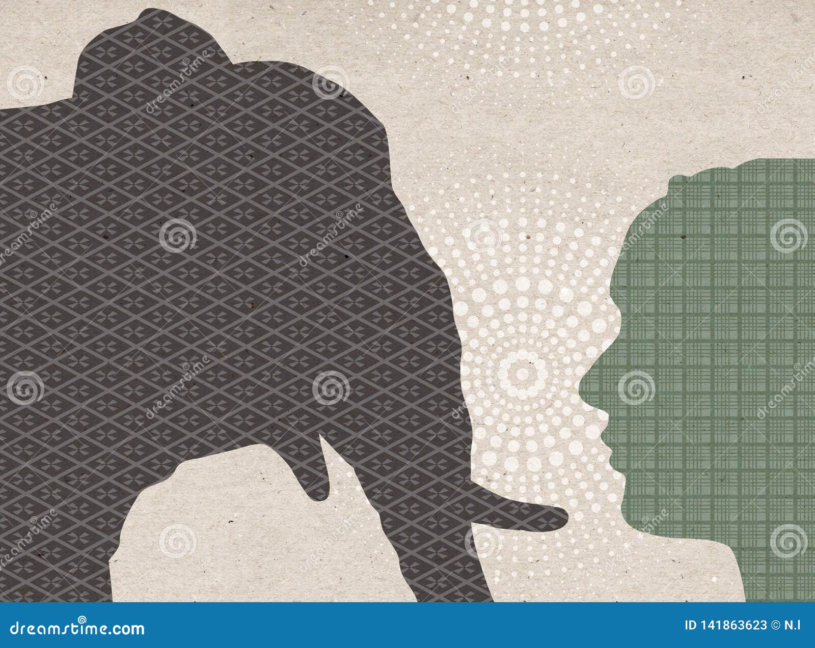 Profile Drawn Silhouettes - Elephant with Human Stock Illustration ...