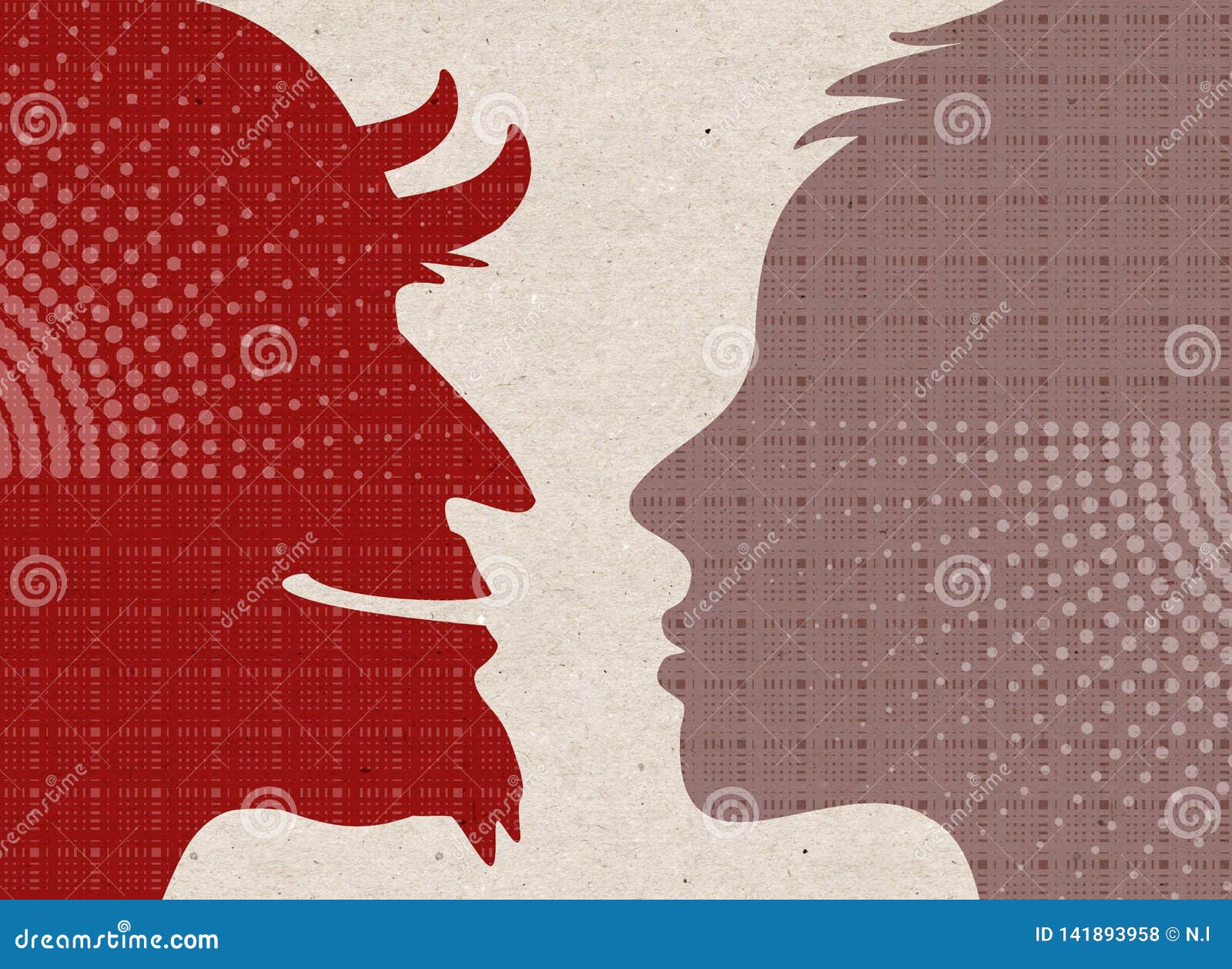 Profile Drawn Silhouettes - Human with Devil Stock Illustration ...