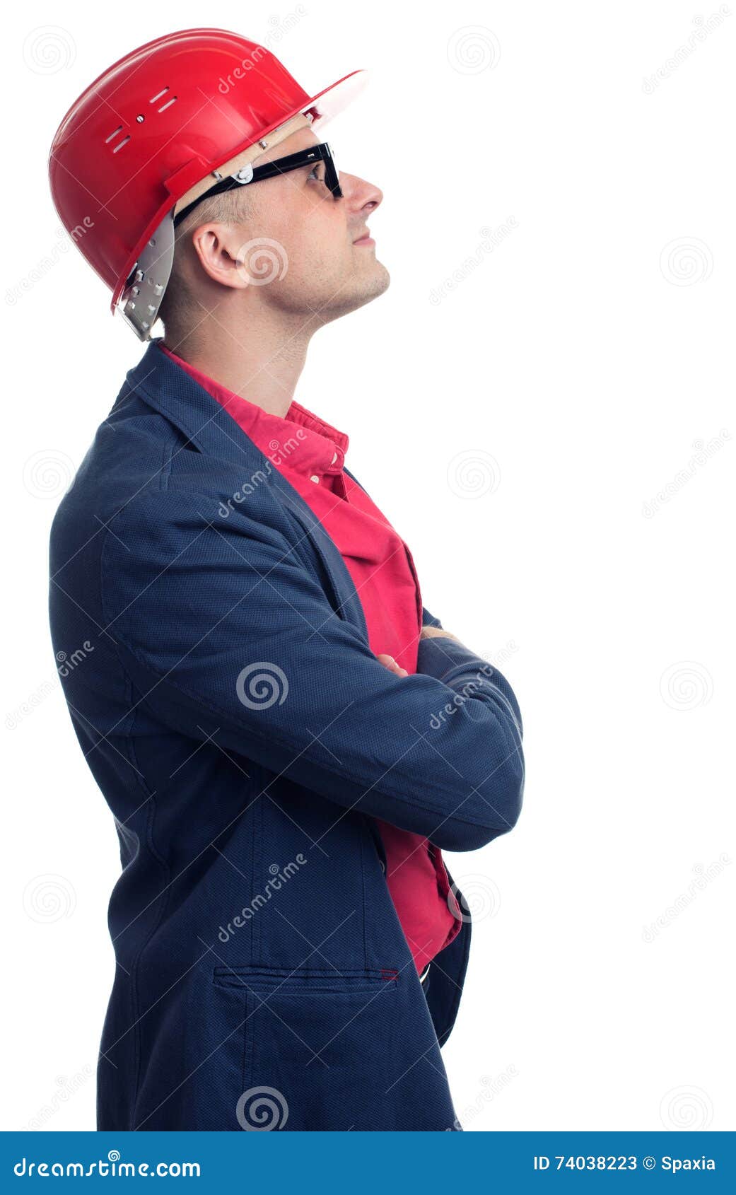 Profile of Engineer with Hard Hat Looking Up Stock Image - Image of ...